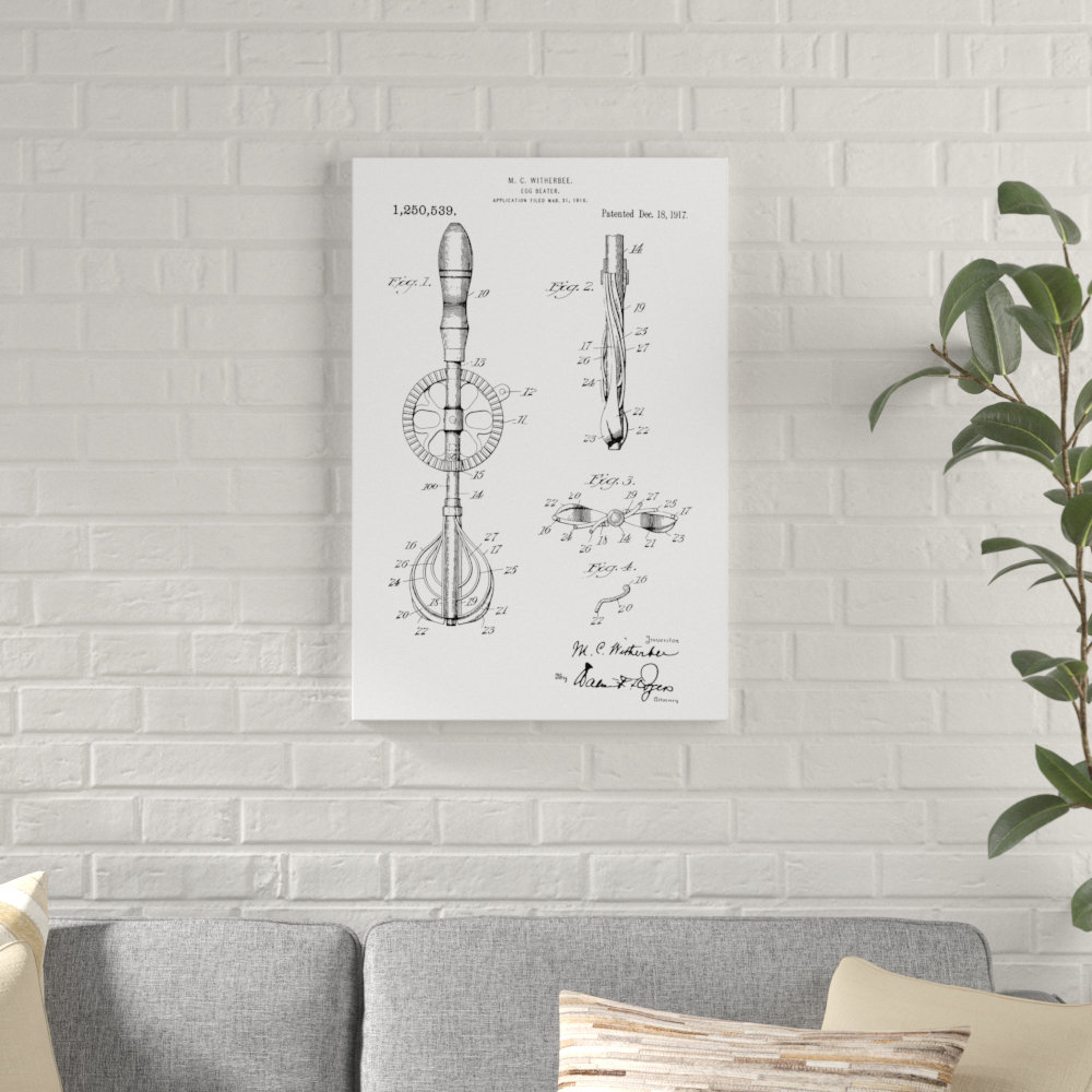 Williston Forge 'Vintage Egg Beater Patent' Graphic Art Print on Canvas ...