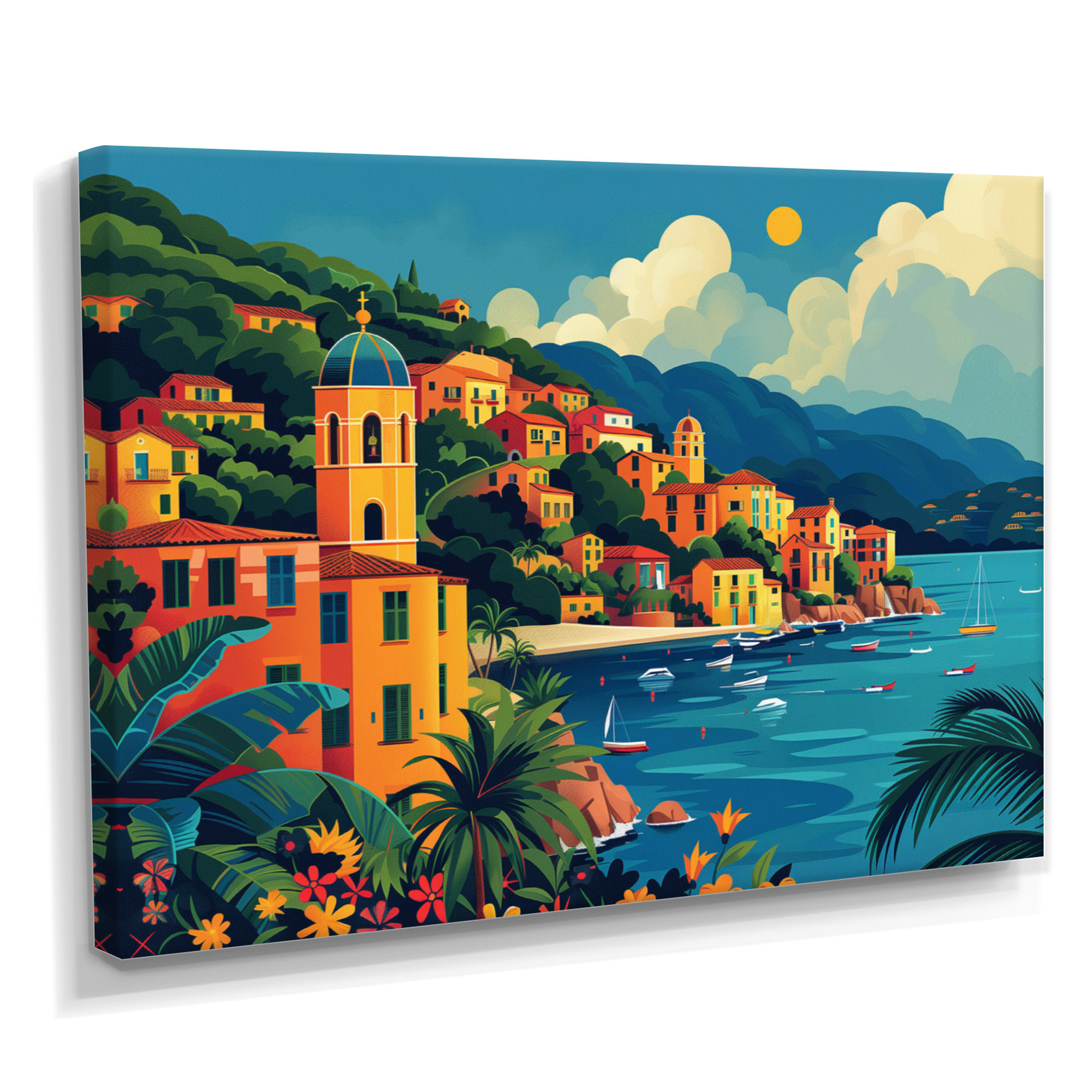 Highland Dunes Orange Blue Italian Riviera Coastline - Italy Wall Art ...