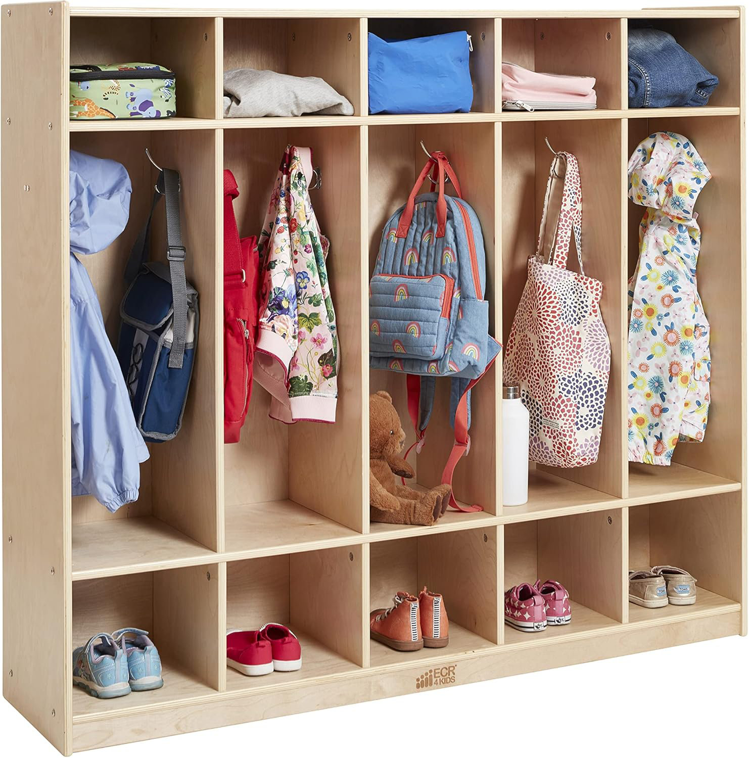 Co-t 5-Section Classroom Coat Locker With Double Hooks And Cubbies ...