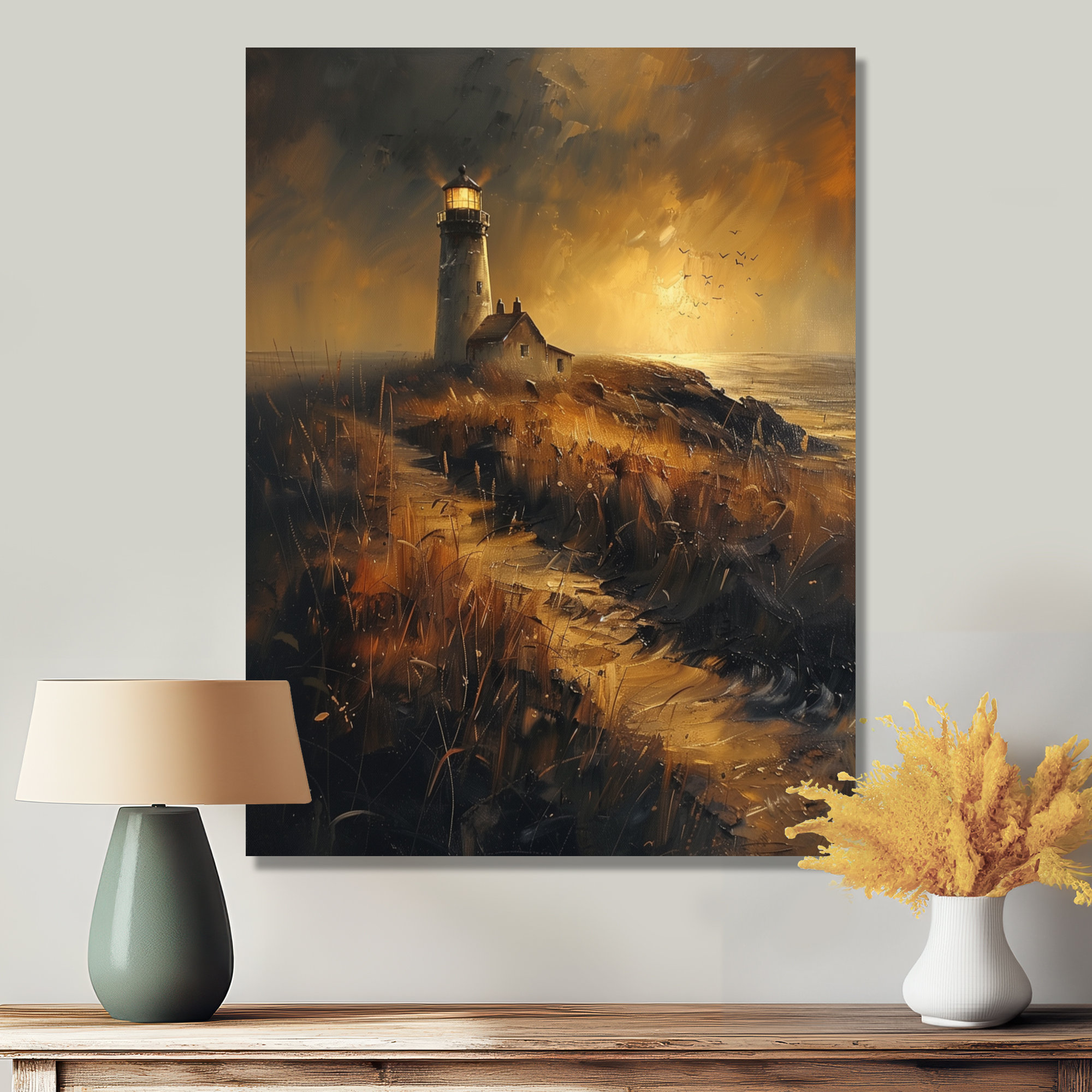Breakwater Bay Vintage Brown Lighthouse Cliffside - Lighthouses Wall ...