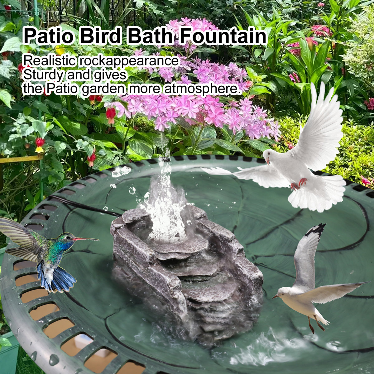 Arlmont & Co. Bird Bath Water Fountain, With Pump For Bird, Rock ...