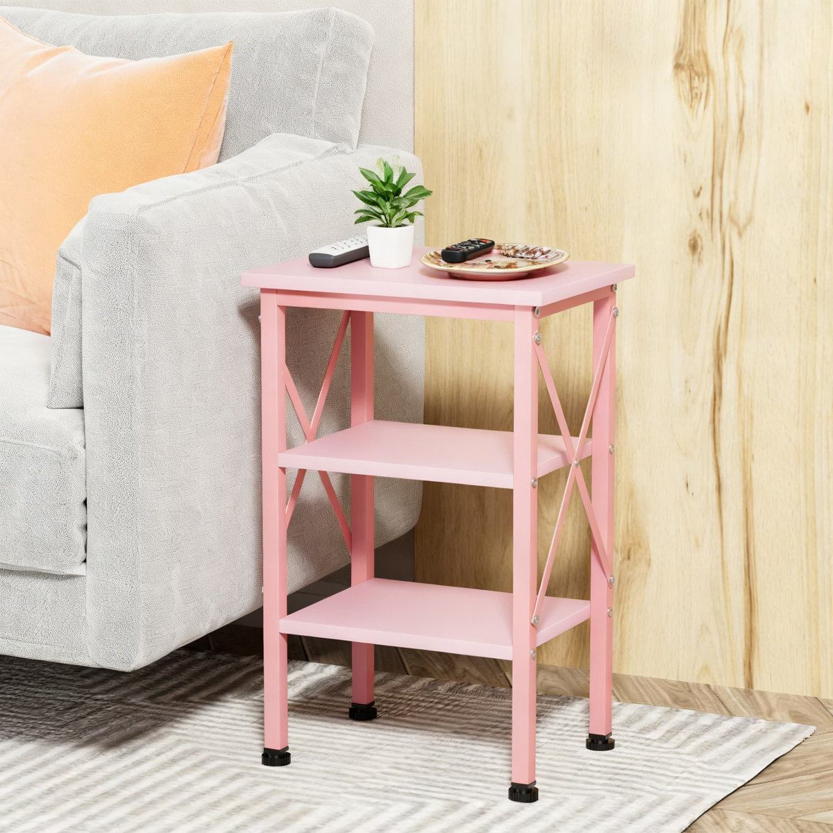 17 Stories Modern Nightstand Set With X-Design Metal Frame And Open ...