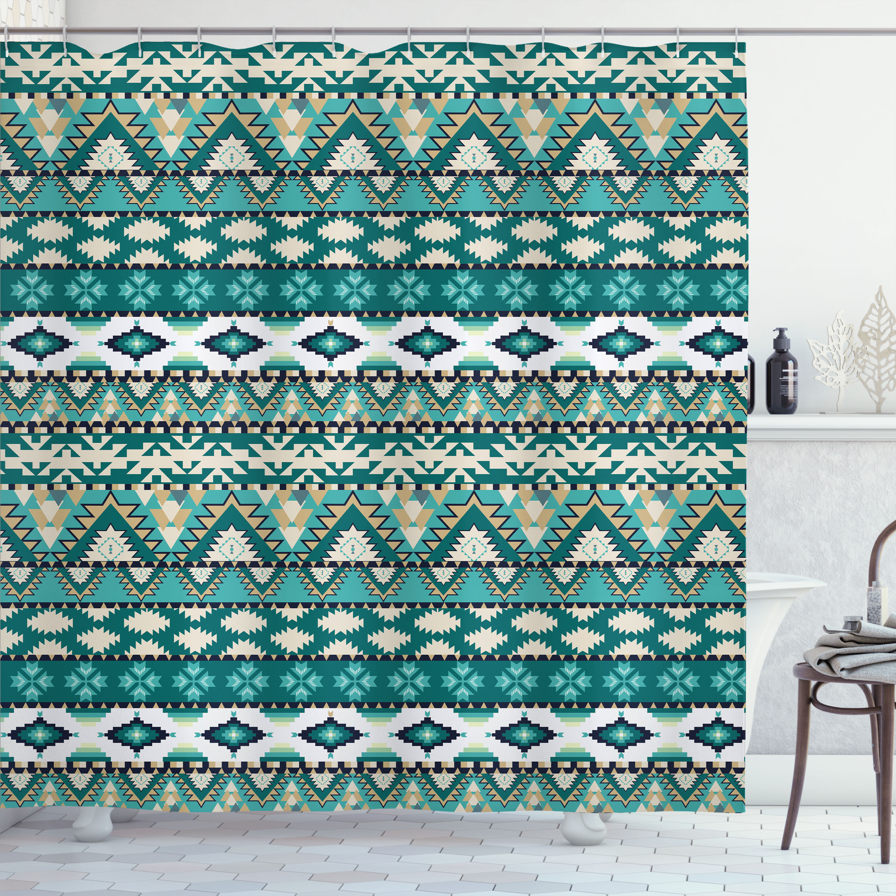 Ambesonne Ethnic Shower Curtain Winter Aztec Forms Design Teal ...