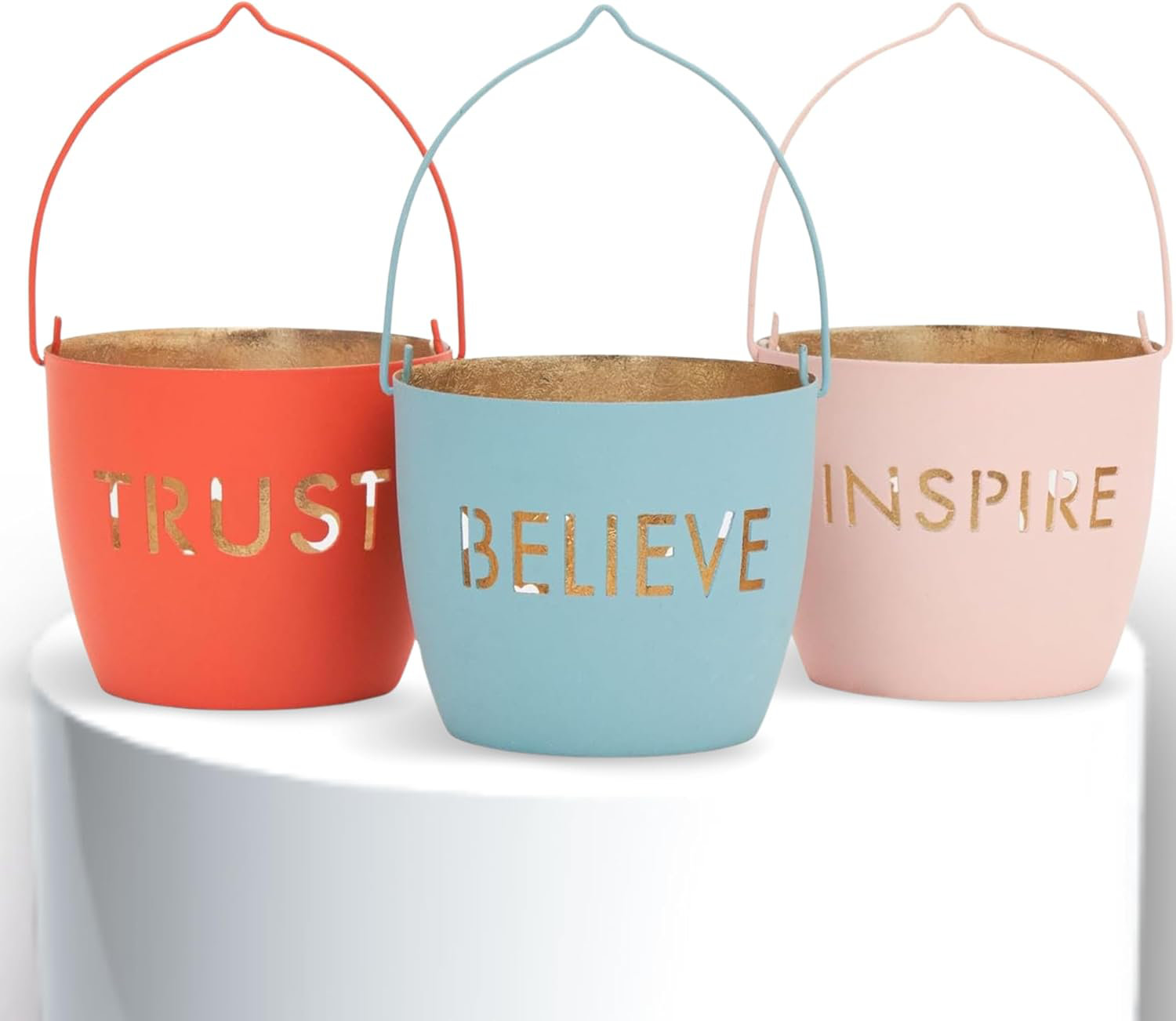 One Allium Way® Set Of 3 Decorative Candle Holder Lanterns Motivational (Believe Trust Inspire ...