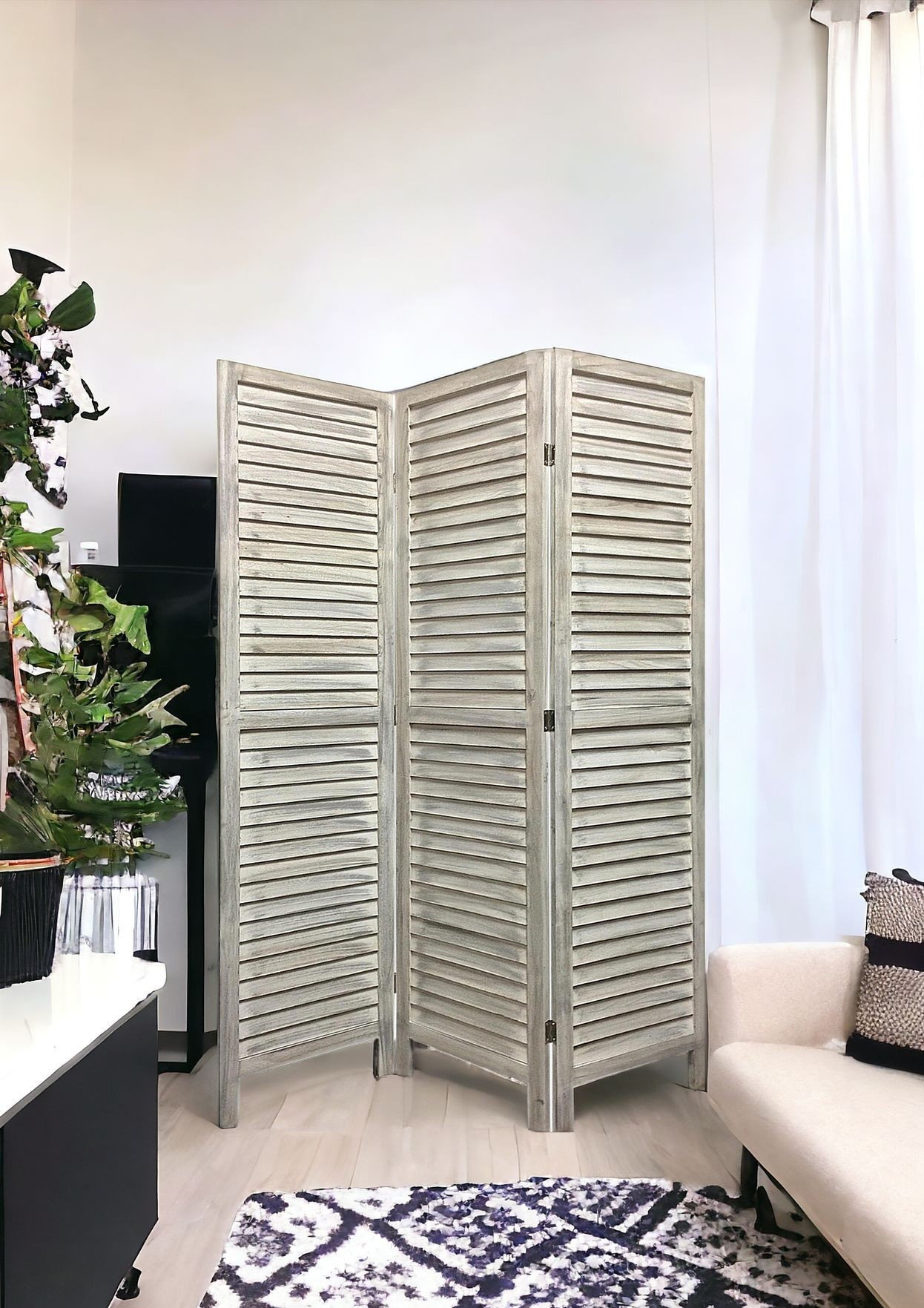 Gracie Oaks Foxglove Stylish Three Panel Shutter Divider Screen ...