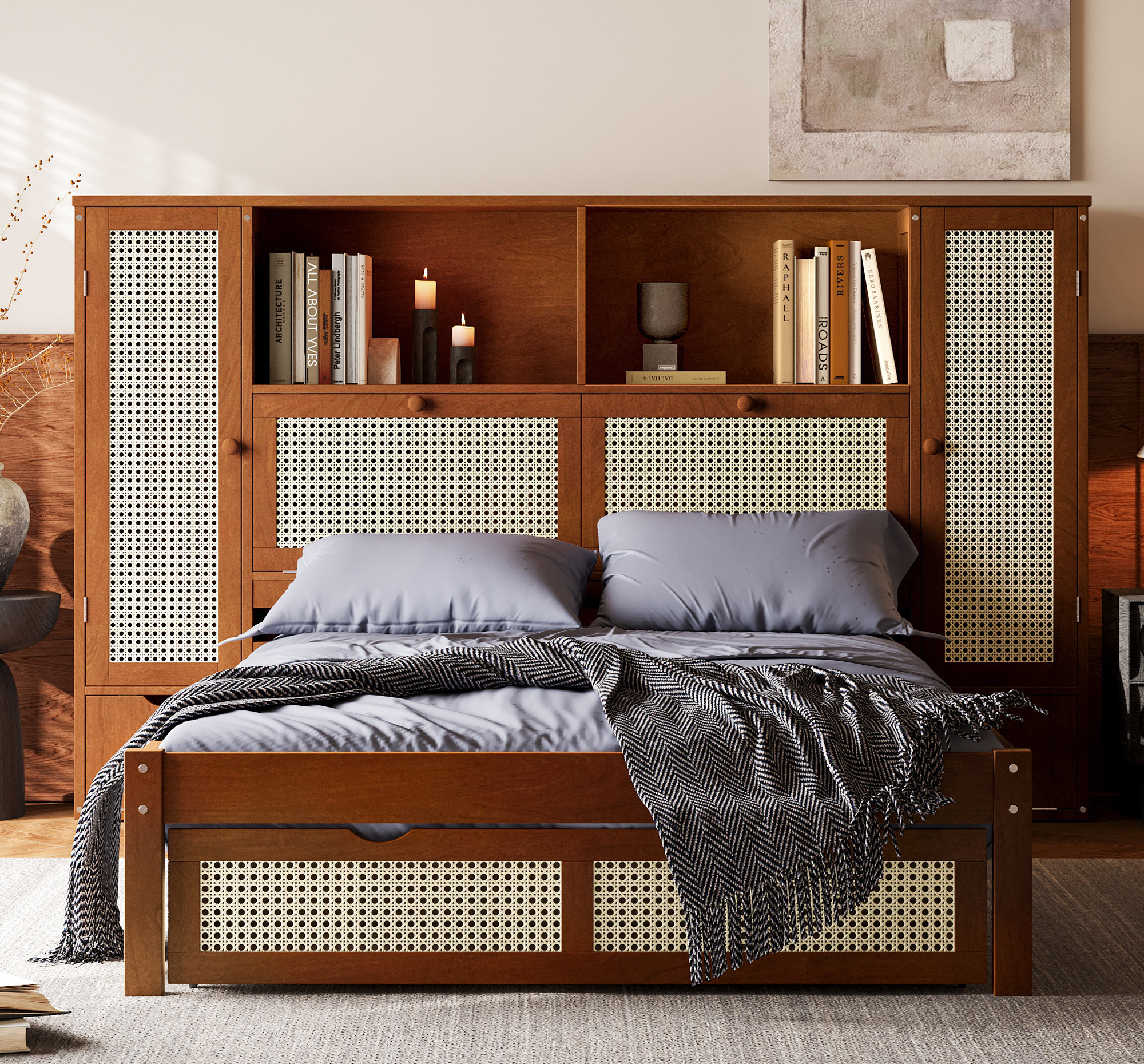 Bayou Breeze Multifunctional Platform Bed with Natural Rattan | Wayfair