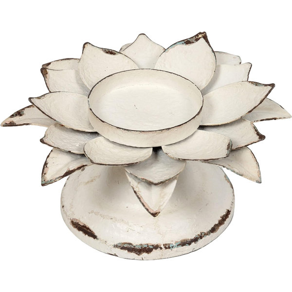 Bungalow Rose 3.3'' Rustic Pillar Candle Holder Metal Lotus Flower ...