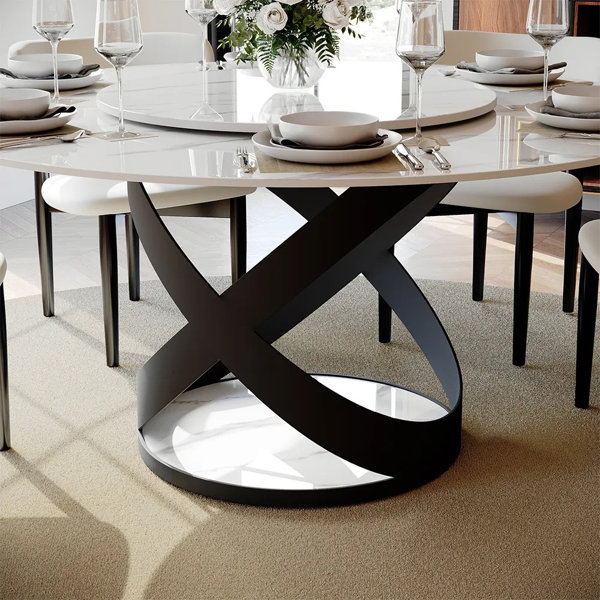 Orren Ellis Suzzie Modern Round Dining Table, Sintered Stone Tabletop ...