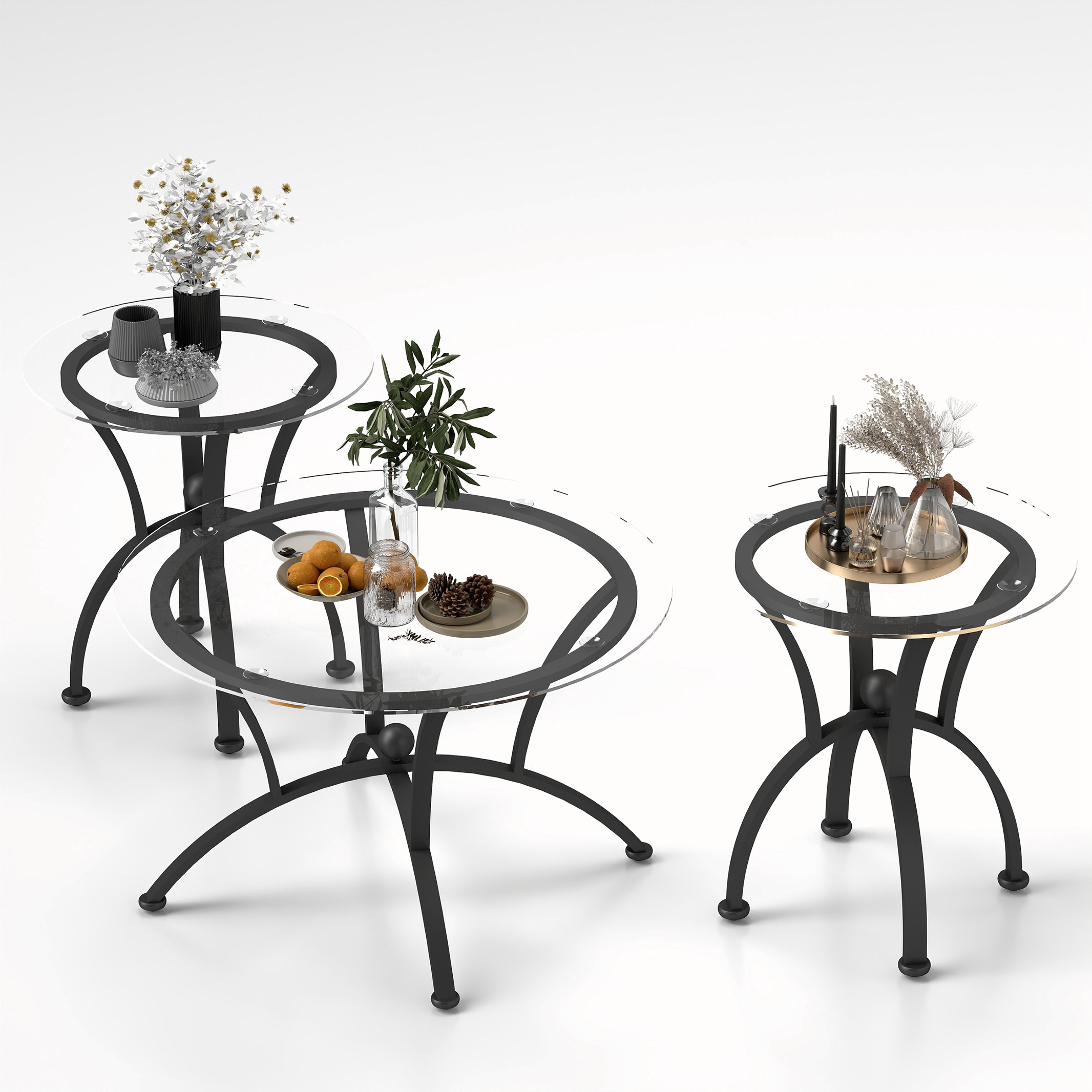 Ebern Designs 3 Piece Tempered Glass Surface Coffee Table Set | Wayfair