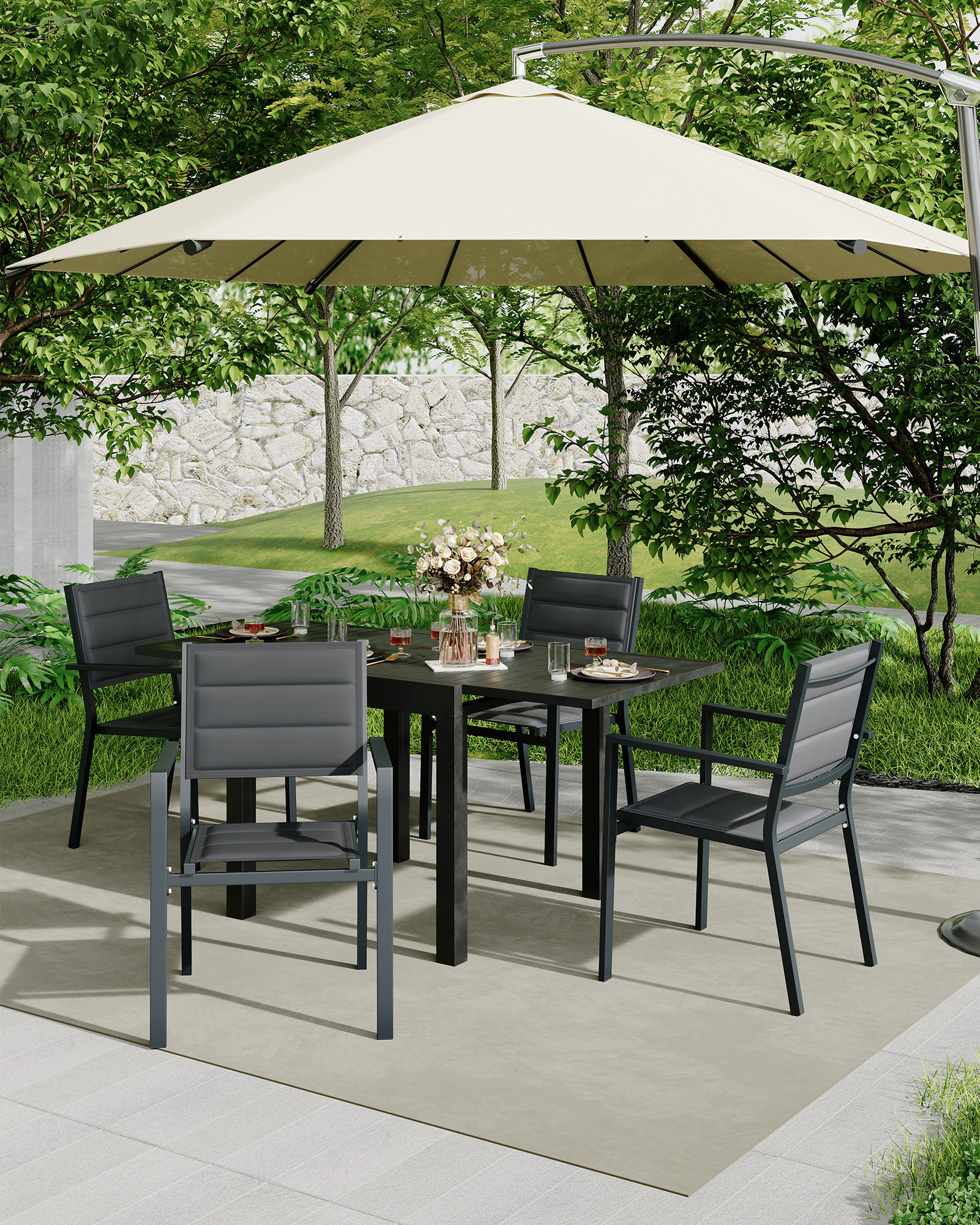 Latitude Run® Stackable Patio Chairs Set of 4, Outdoor Aluminum Dining ...