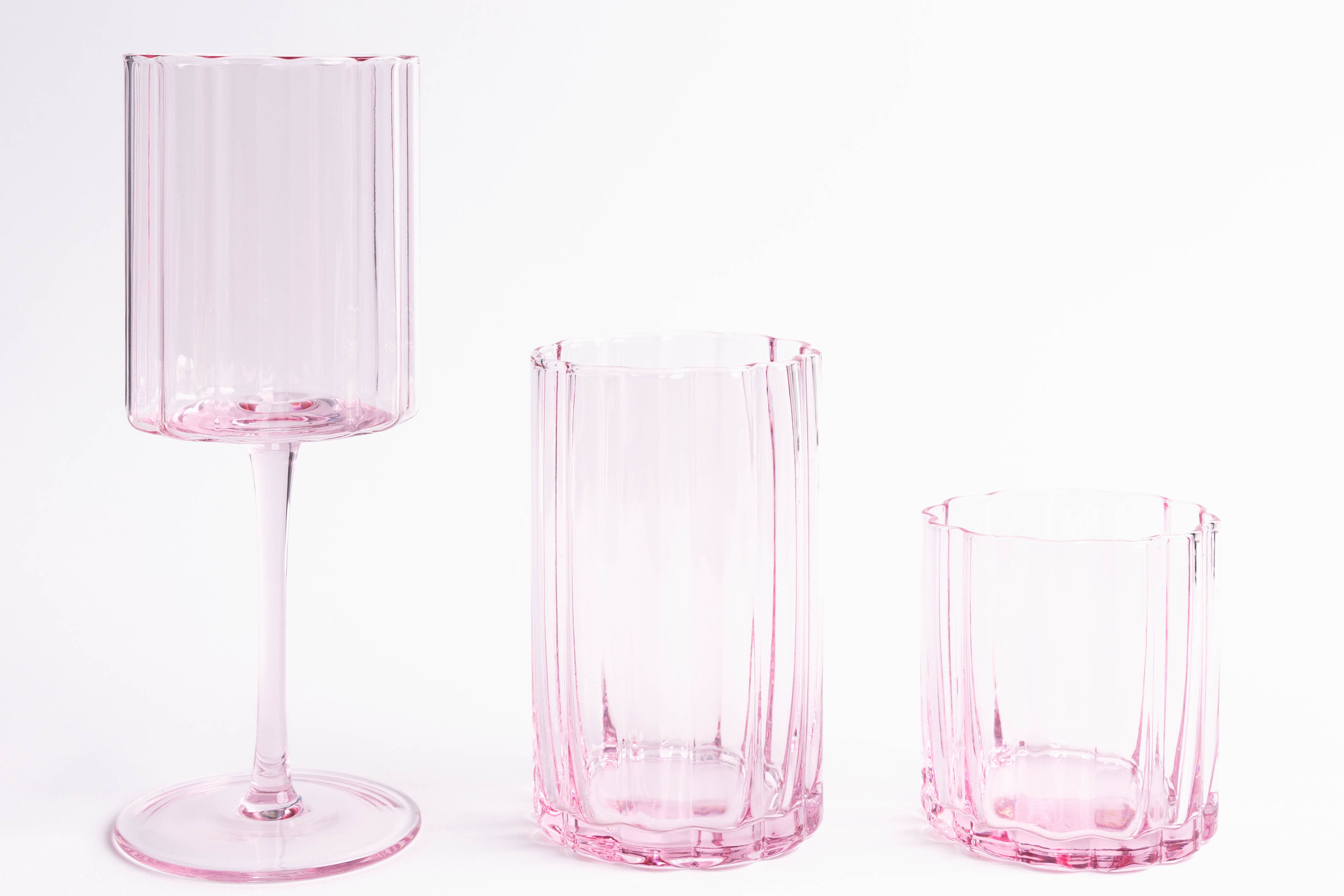Ivy Bronx Junis 4 - Scalloped Blush Pink Glassware Set Collection | Wayfair