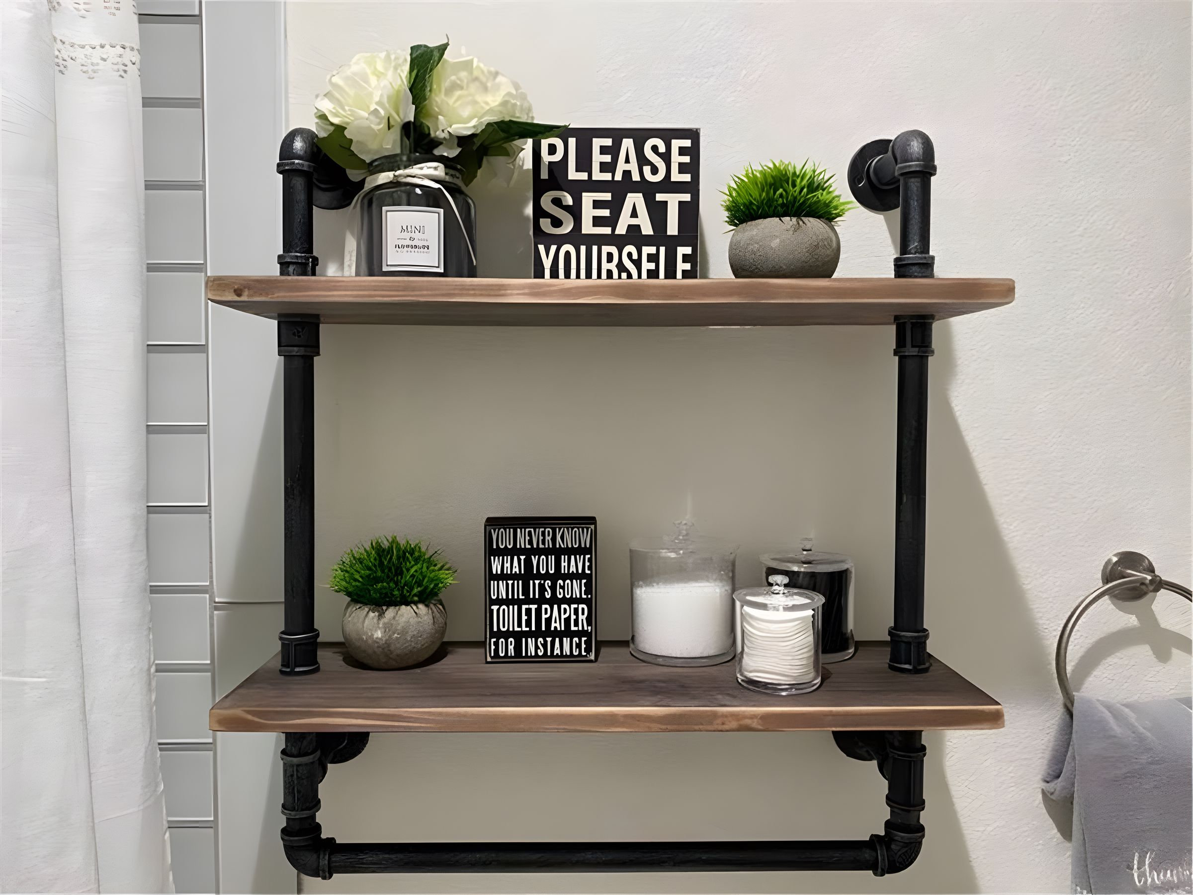 Williston Forge Retro Industrial Pipe Floating Shelf, Heavy Duty Wall ...