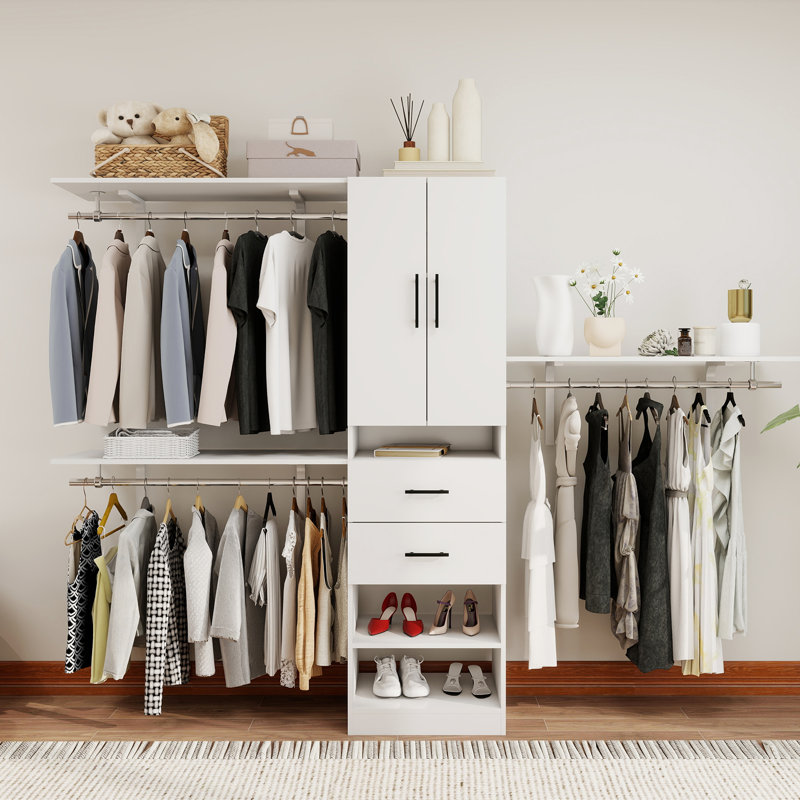 Latitude Run® Closet System and Organizer with 2 Drawers and Shelves ...