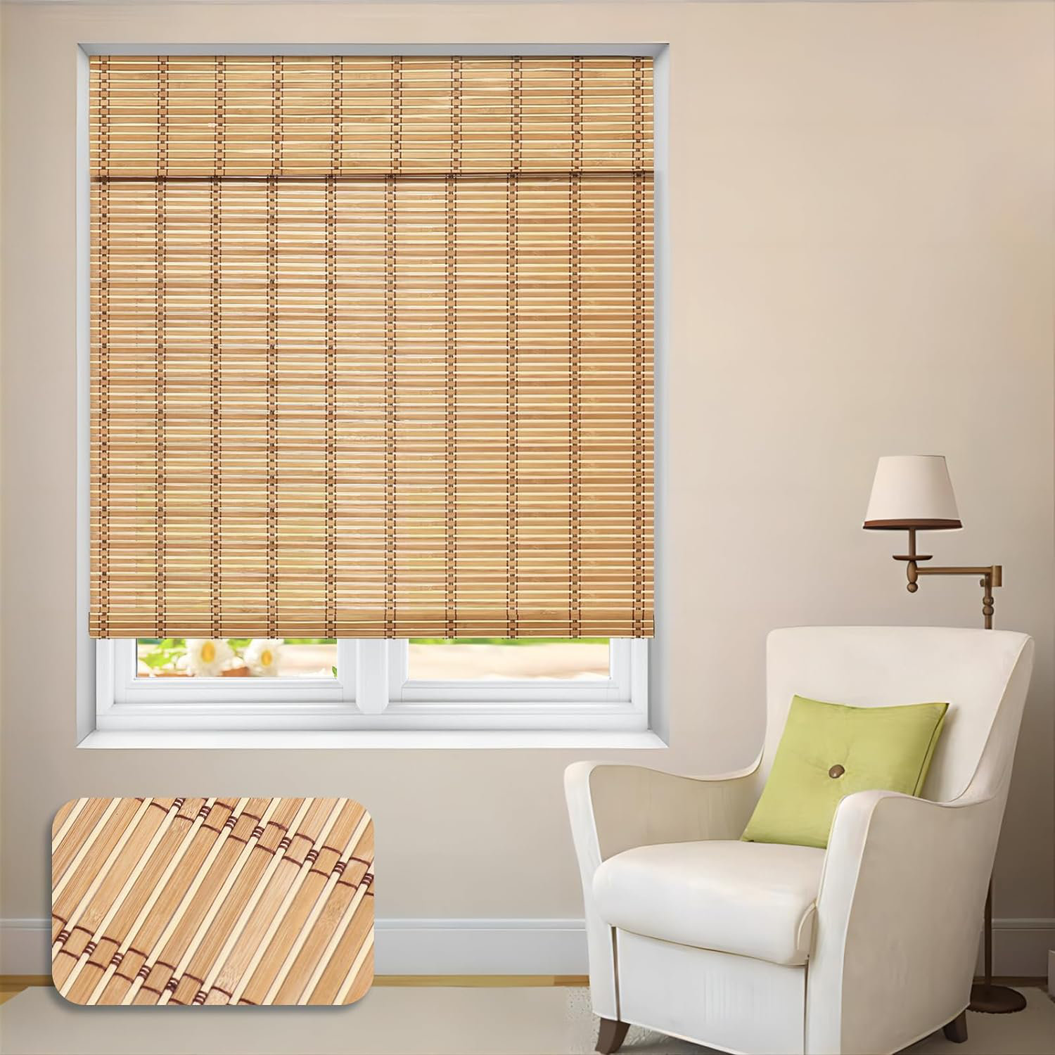 Symple Stuff Cordless Bamboo Roman Shades, Roll Up Bamboo Blinds, Light ...