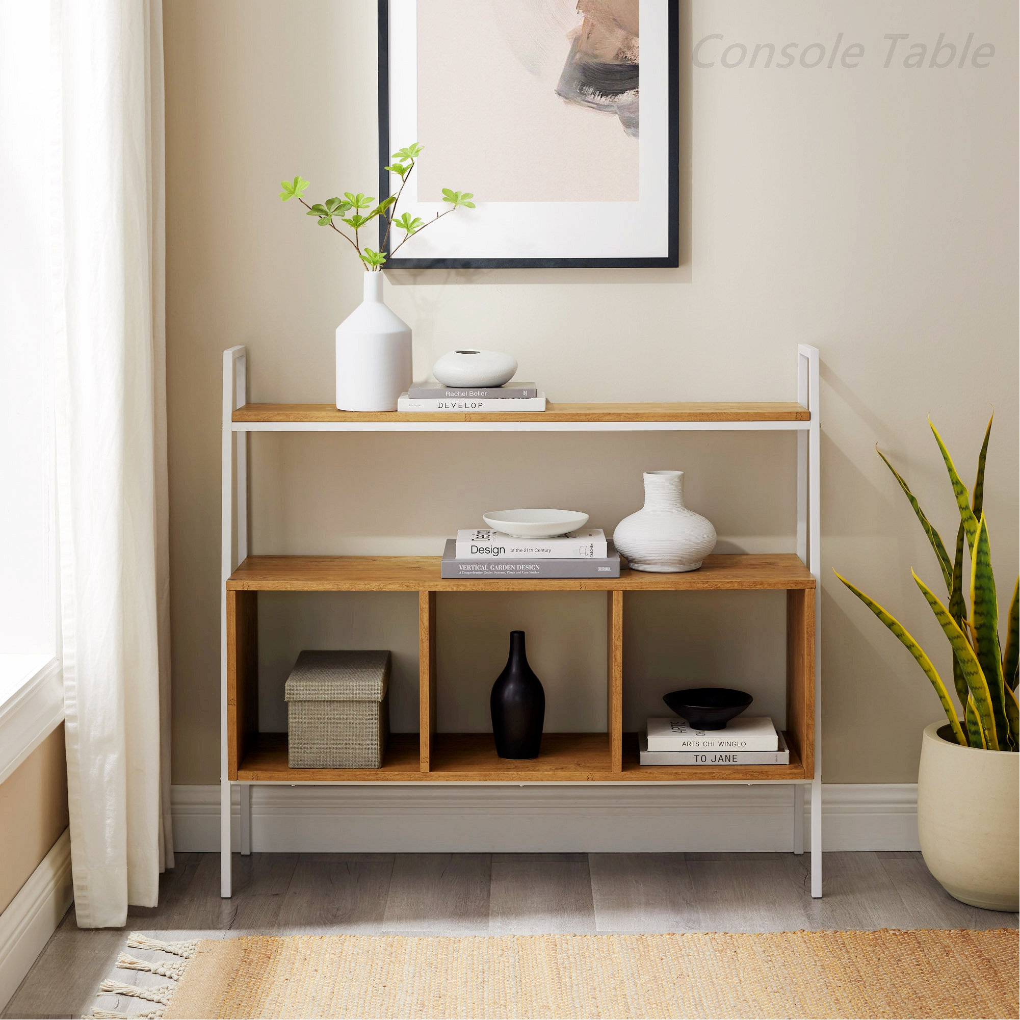 17 Stories Modern Metal and Wood Storage Console Table - Wayfair Canada