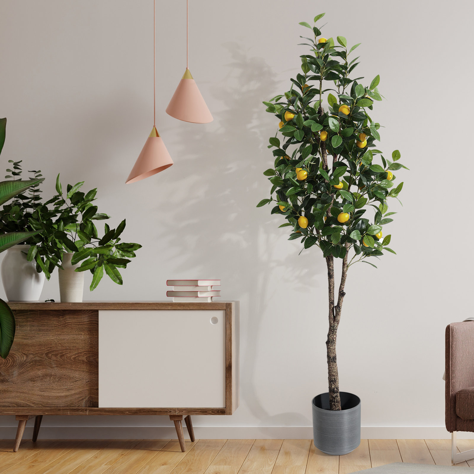 Primrue Indoor Faux Lemon Tree with Lifelike Fruits for Home Décor ...
