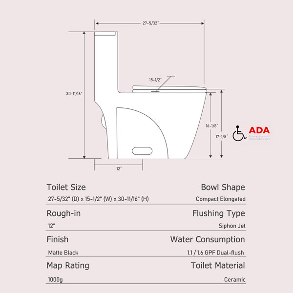 HARBOTE 1.1/1.60 GPF Dual-Flush One Piece Toilet, Water-Saving ...