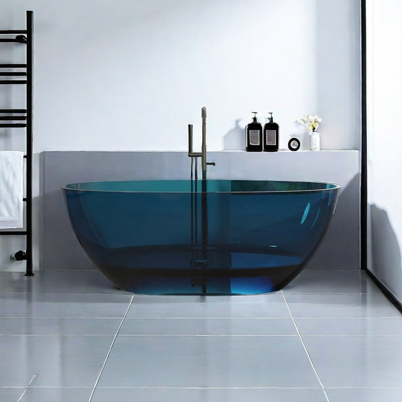 moonlight design 63'' W 22'' H Frameless Offset Curved Tub & Shower Kit ...