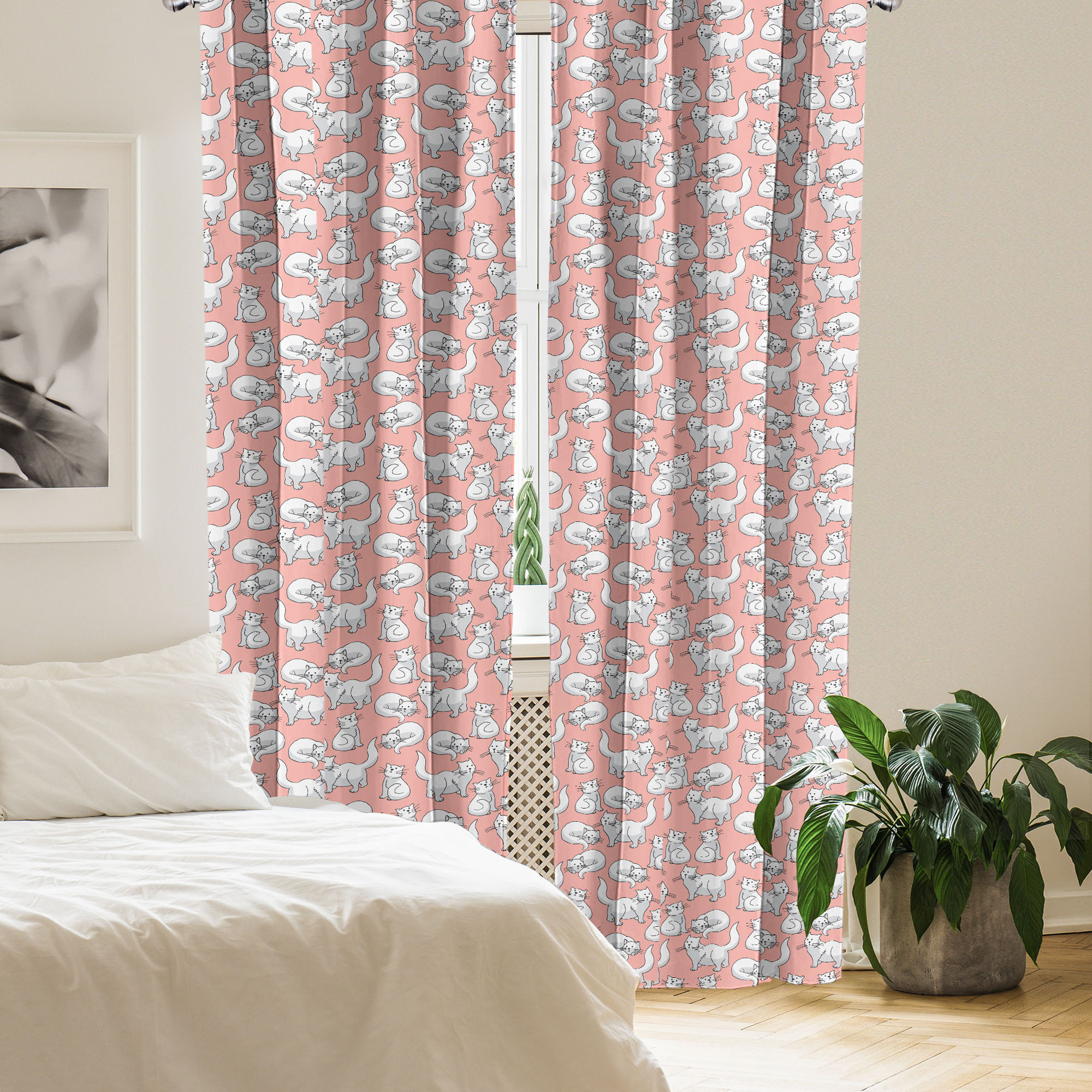 East Urban Home Kitten 4-Panel Curtains, Repeating Cat Silhouettes ...