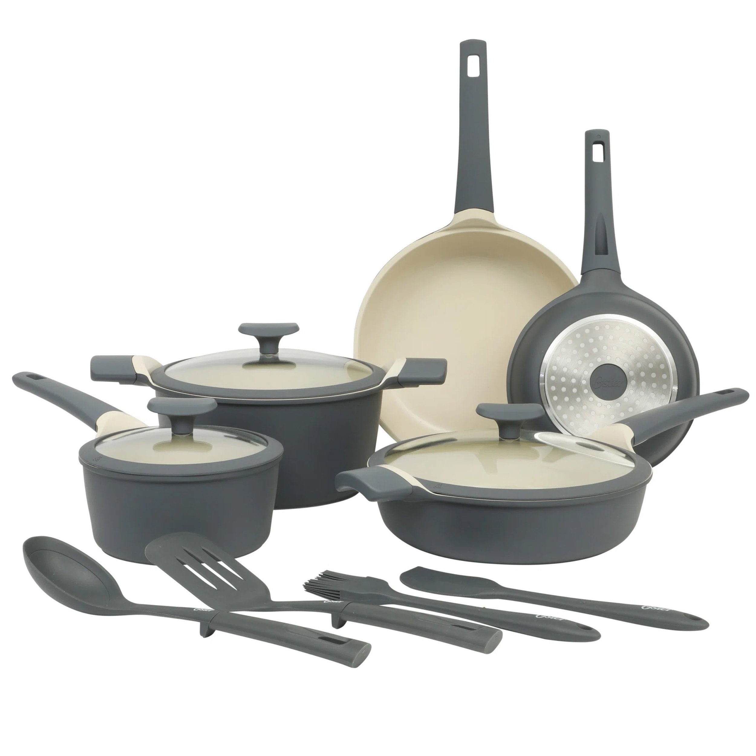 Oster 12 Piece Cast Aluminum Ceramic Nonstick Cookware Set in Grey ...