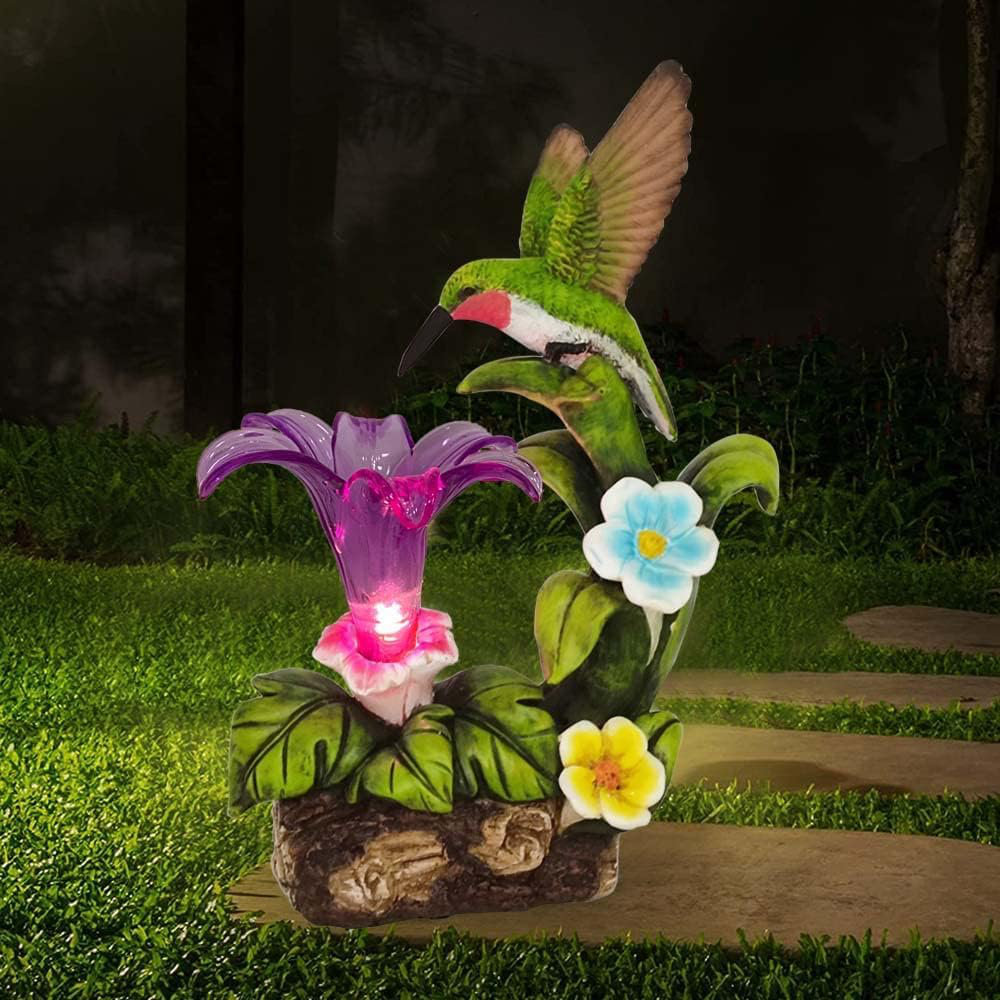 Red Barrel Studio® Resin Hummingbird Solar Light with Flower Garden ...