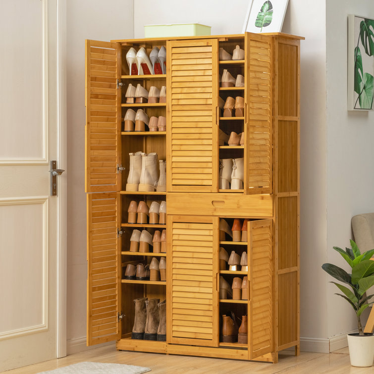 43 Pair 10 Tiers Bamboo Shoe Storage Cabinet with Drawer and 10 Shutter ...