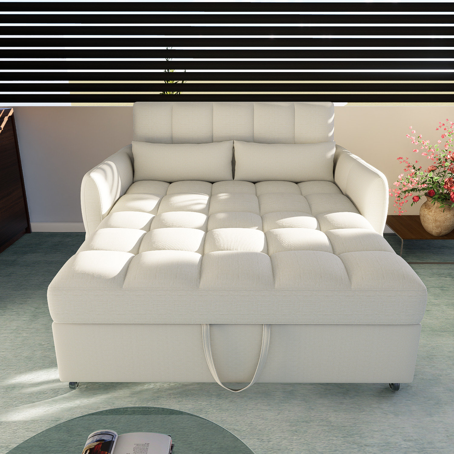 Ebern Designs 52.8-inch Pull-out Tufted Loveseat Sofa Bed With ...