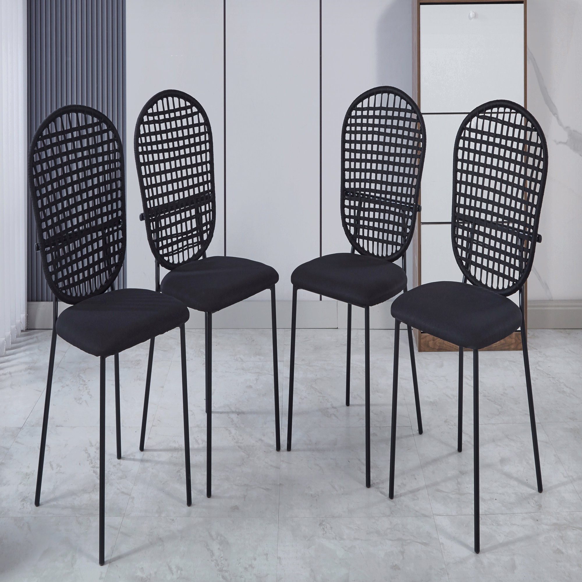 George Oliver BLACK Sennit Chair,Set Of 4,Dining Chair,Coffee Chair ...