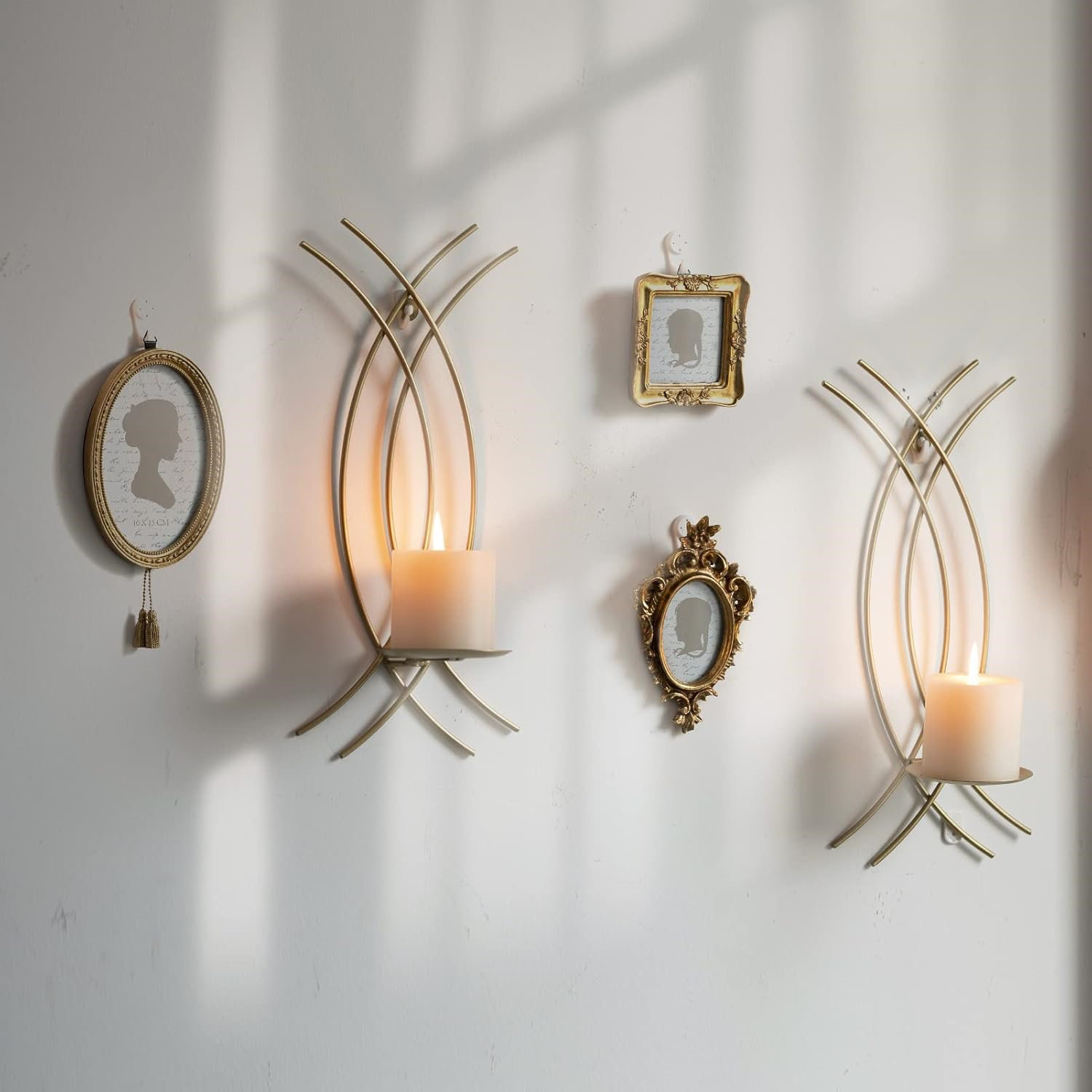 Mercer41 Wall Sconce Gold Wall-Mount Metal Iron Wall Candle Sconce ...