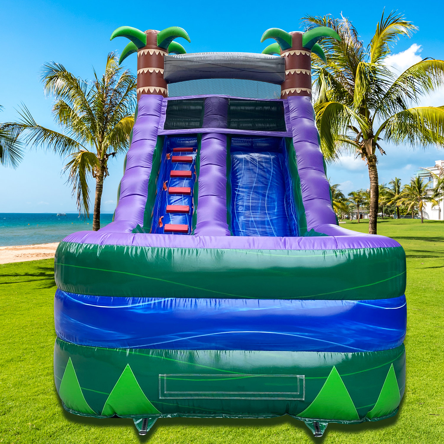 GOOSH 14' x 21' Purple Tropical Commercial Grade Water Slide (without ...