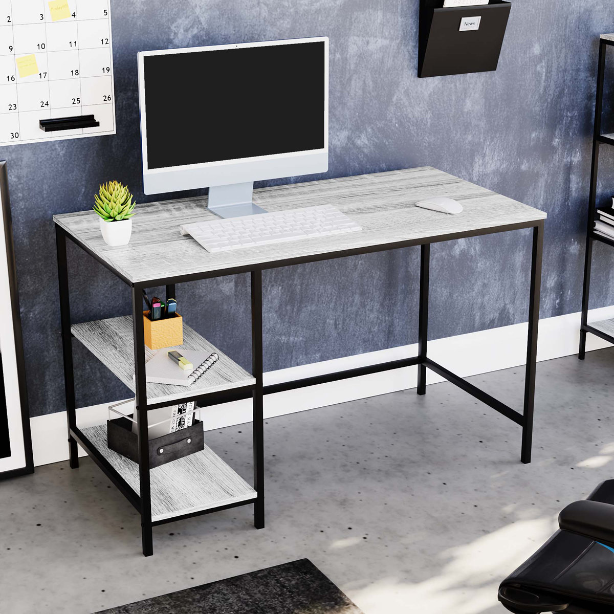 Borough Wharf Sylvie Industrial Style Computer Desk With Storage ...