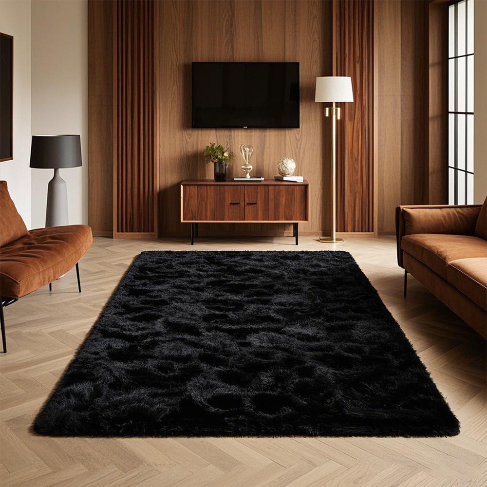 Mercer41 Soft black shag area rug | Wayfair