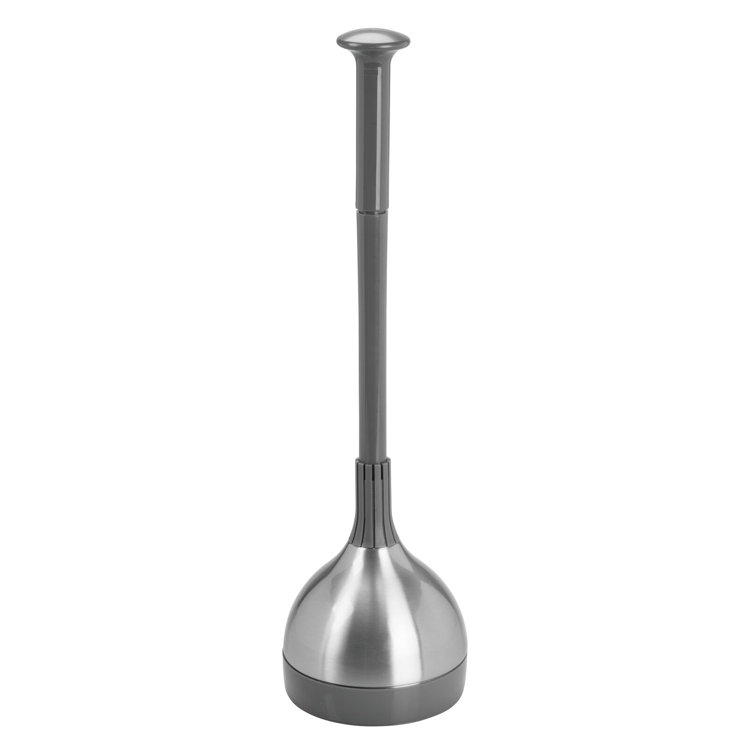 mDesign Bathroom Toilet Bowl Plunger and Cover - Grey/Brushed Stainless ...