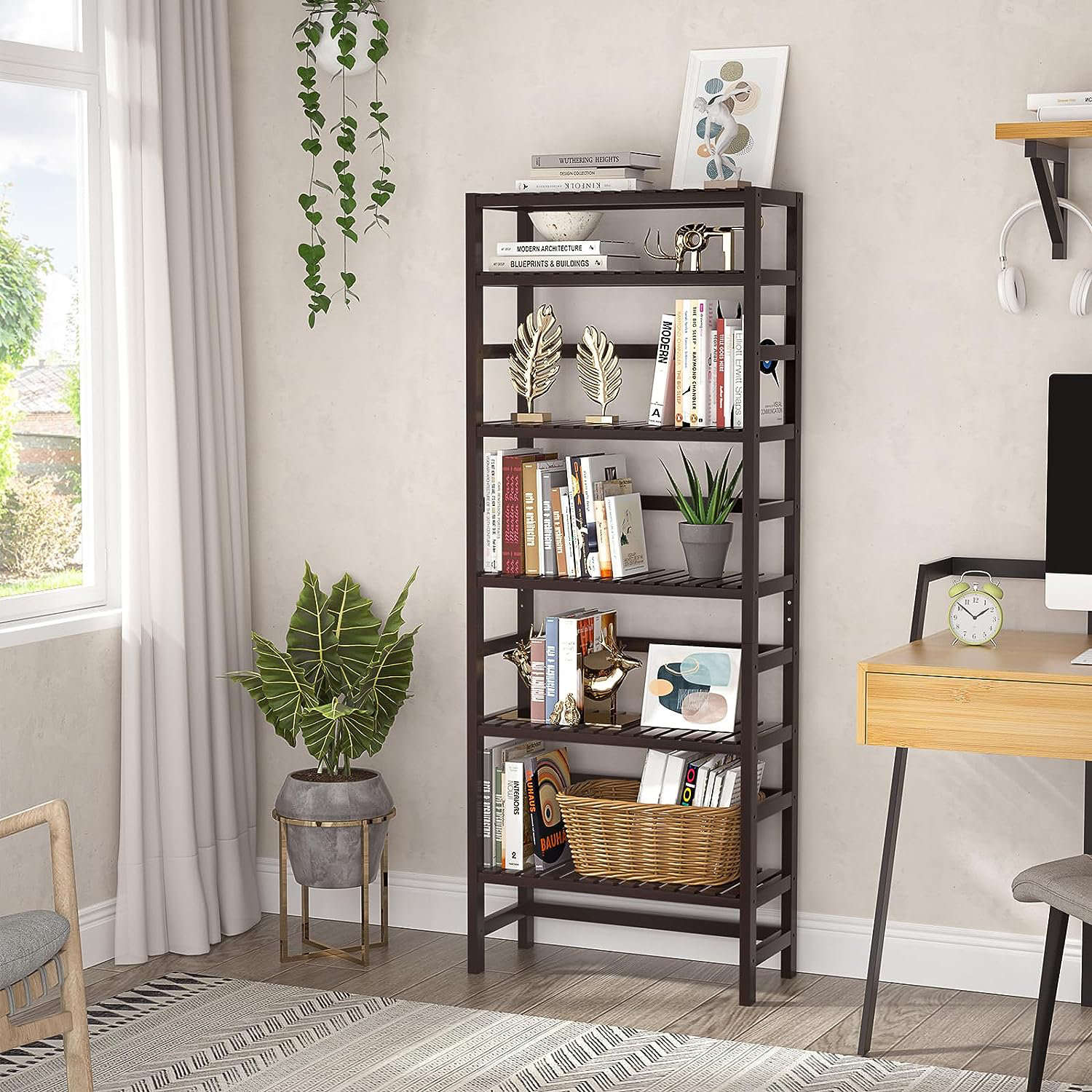 Rebrilliant Hye 63.8" H x 23.6" W Solid Wood Etagere Bookcase | Wayfair