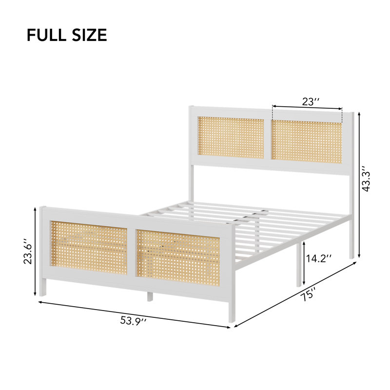 Bay Isle Home™ Rattan Bed Frame With Headboard, White Boho Cane ...