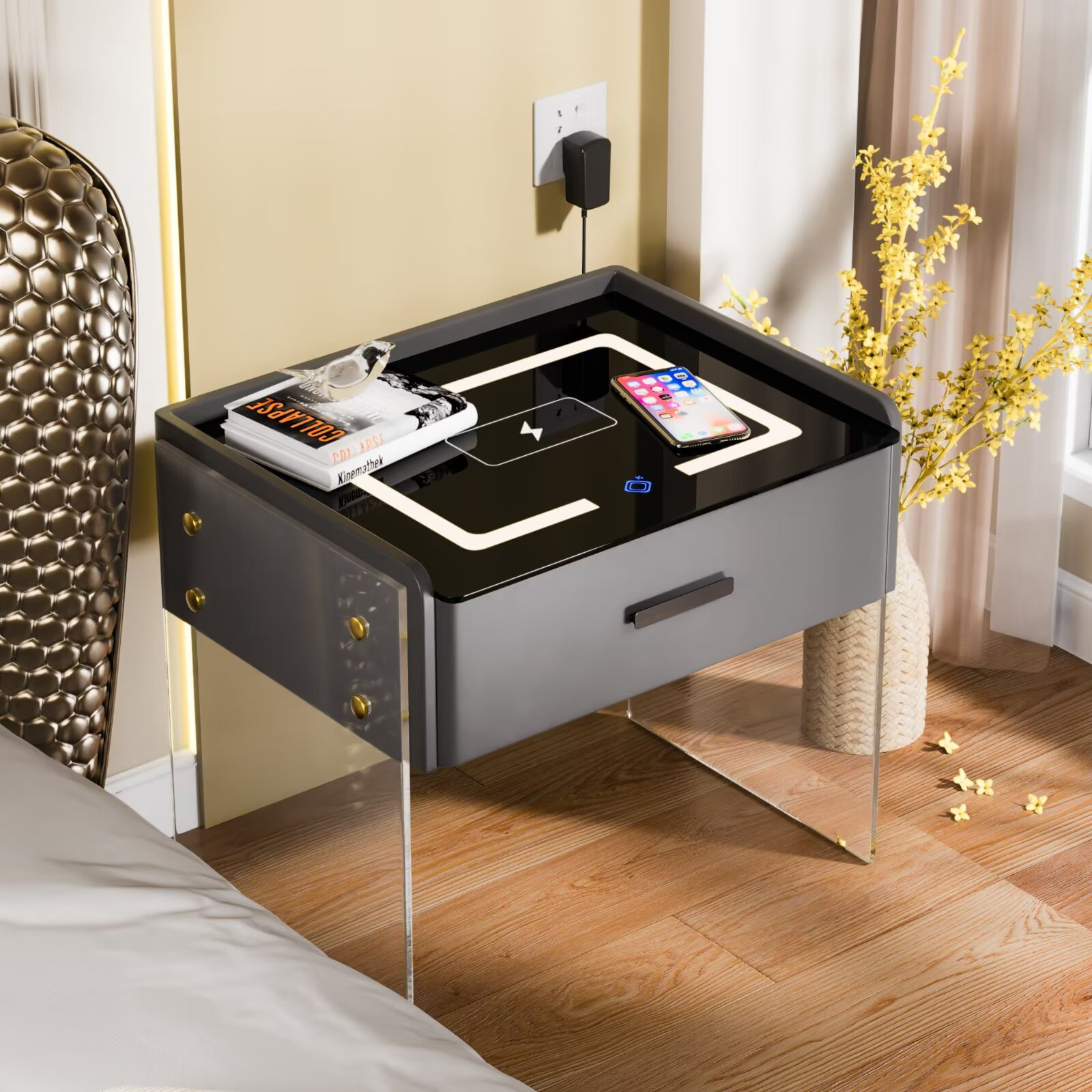 Ivy Bronx Cyani 1 - Drawer Nightstand with Wireless Charging, LED ...
