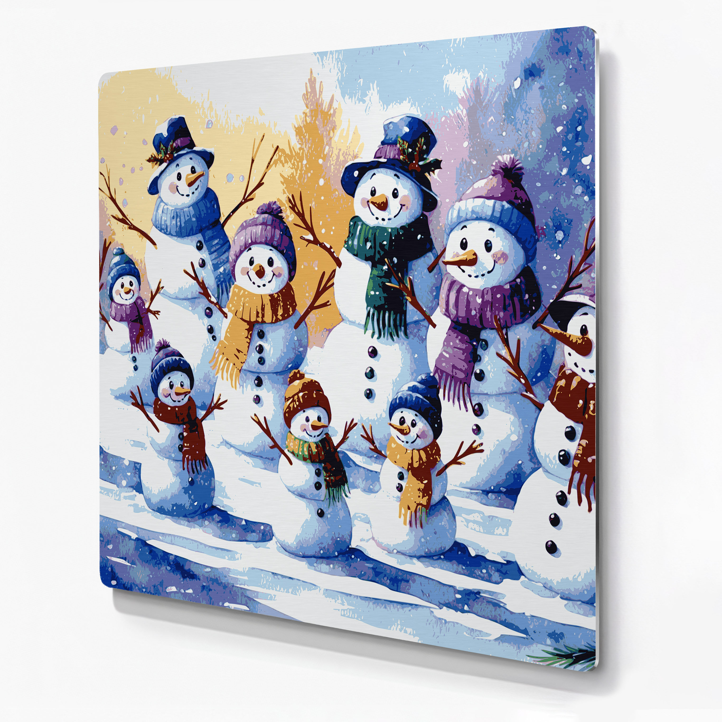 Hokku Designs Christmas Snowmen Families Gray Metal Wall Art | Wayfair