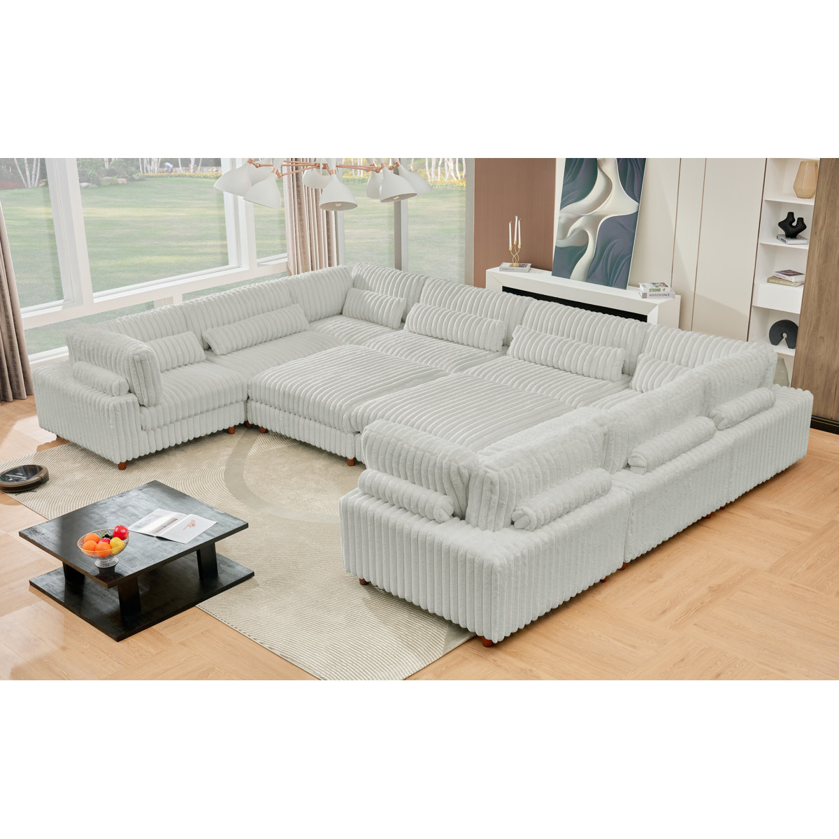 Mercer41 10-piece Fluffy Large Corduroy Cloud Corner Sofa Sleeper Couch ...