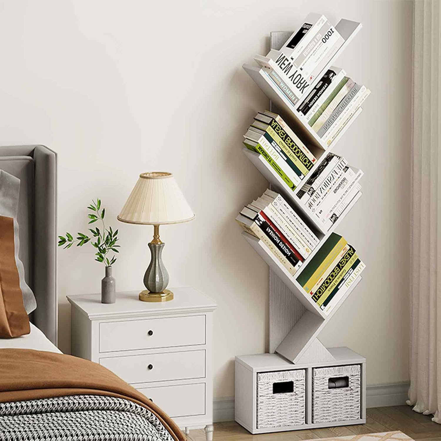 Dakota Fields Tree Bookshelf, 6 Tier Bookshelf With Storage, Tall ...