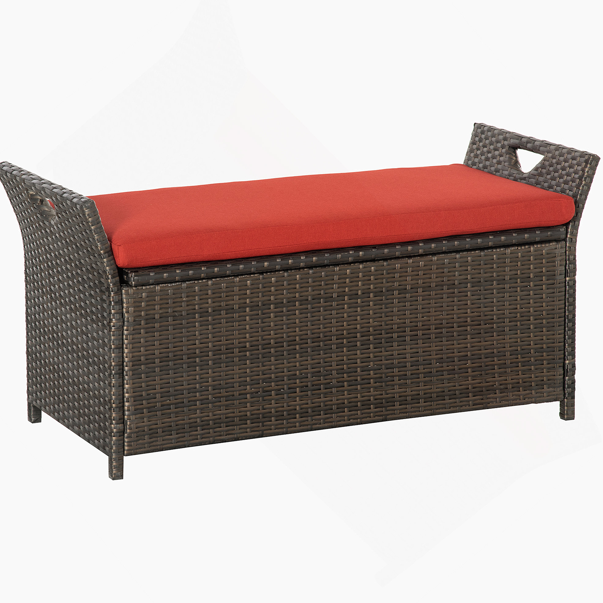 Highland Dunes Outsunny 27 Gallon Patio Wicker Storage Bench, Outdoor ...