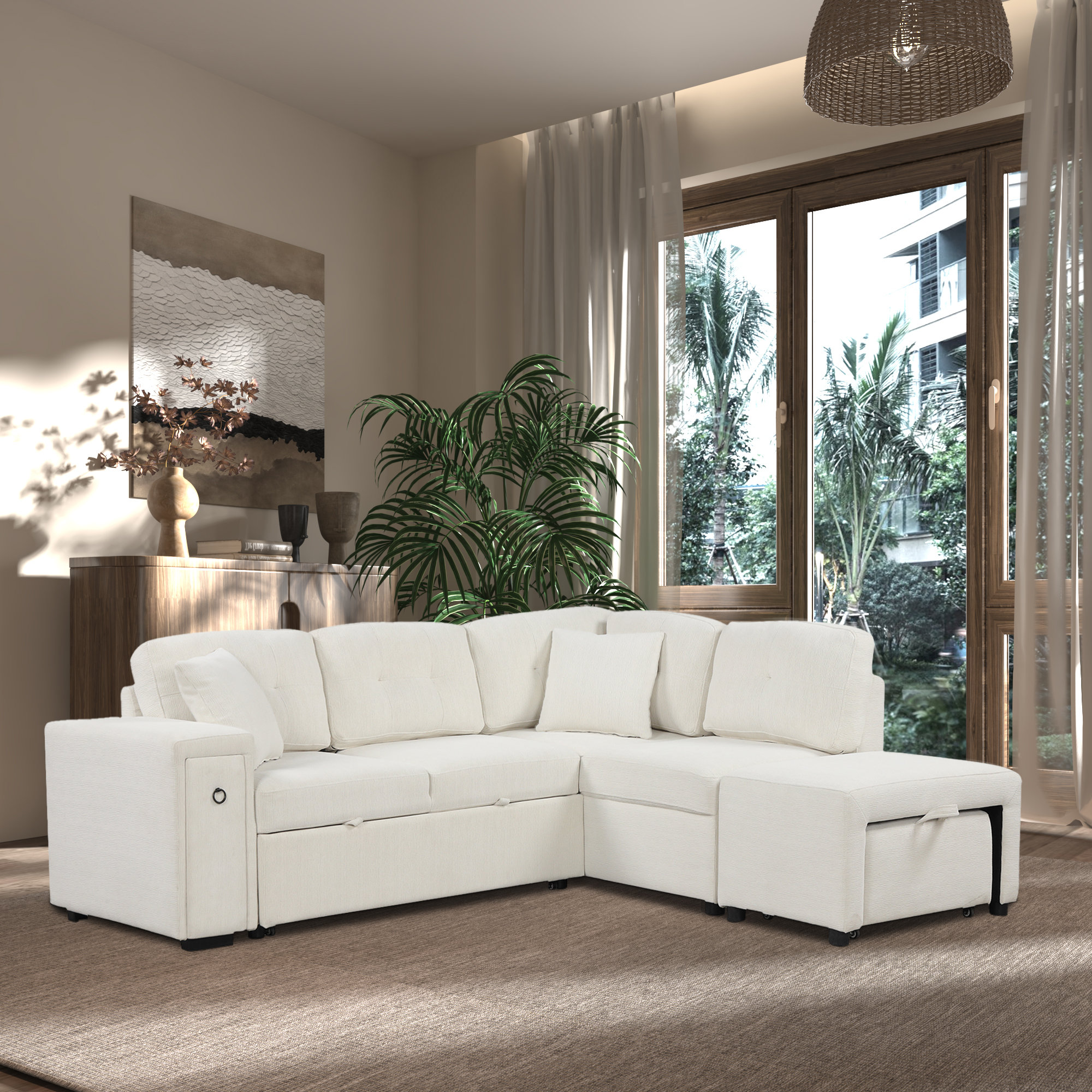 Latitude Run® 86.6" Sectional With USB Port And Cup Holder& Movable ...