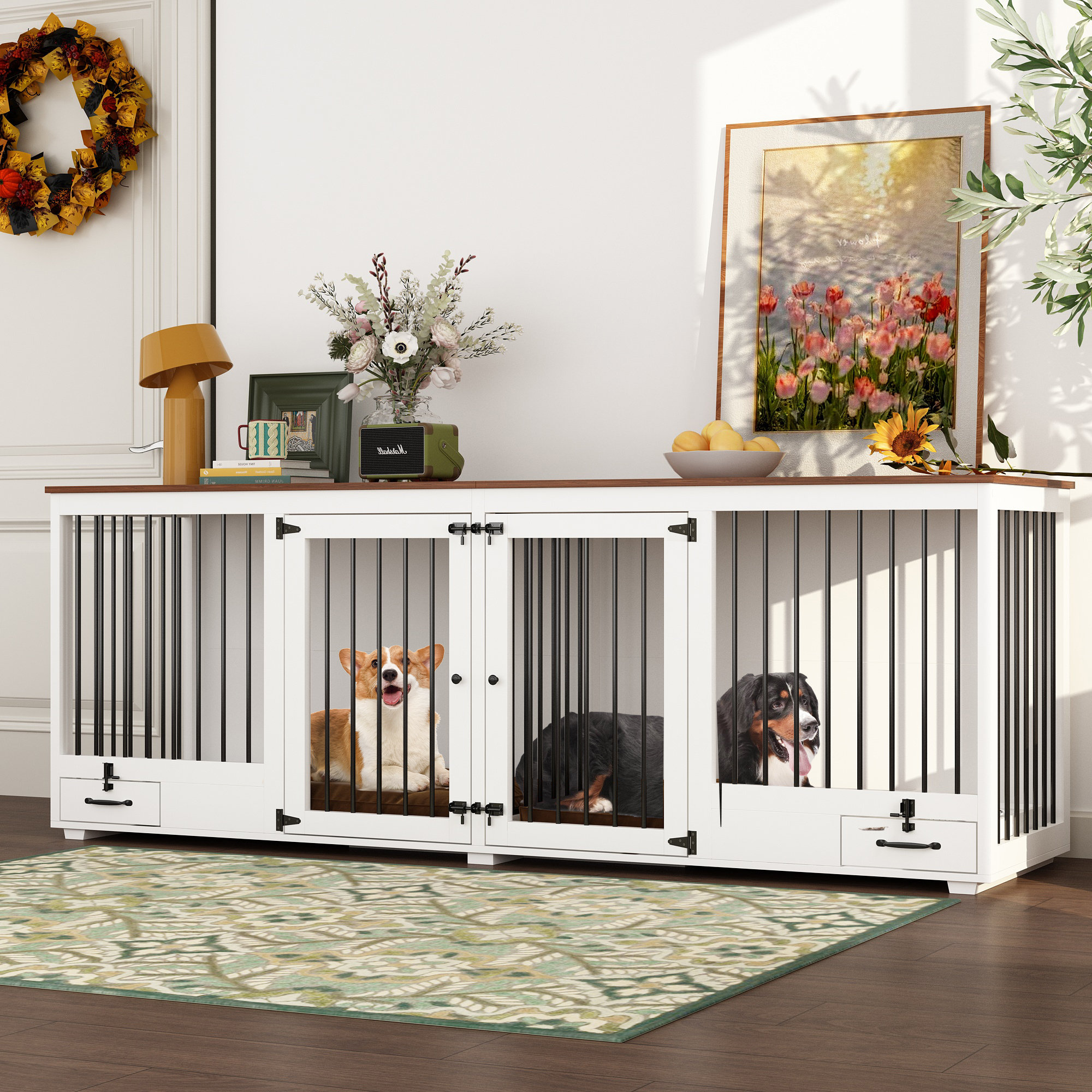 Tucker Murphy Pet™ Dog Crate Furniture With Slide Dog Bowls And Divider ...