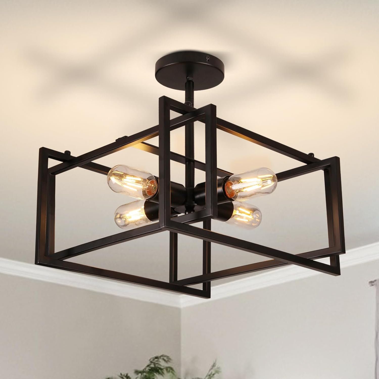 17 Stories Huismier 4-Light Industrial Ceiling Light Fixture, Semi ...