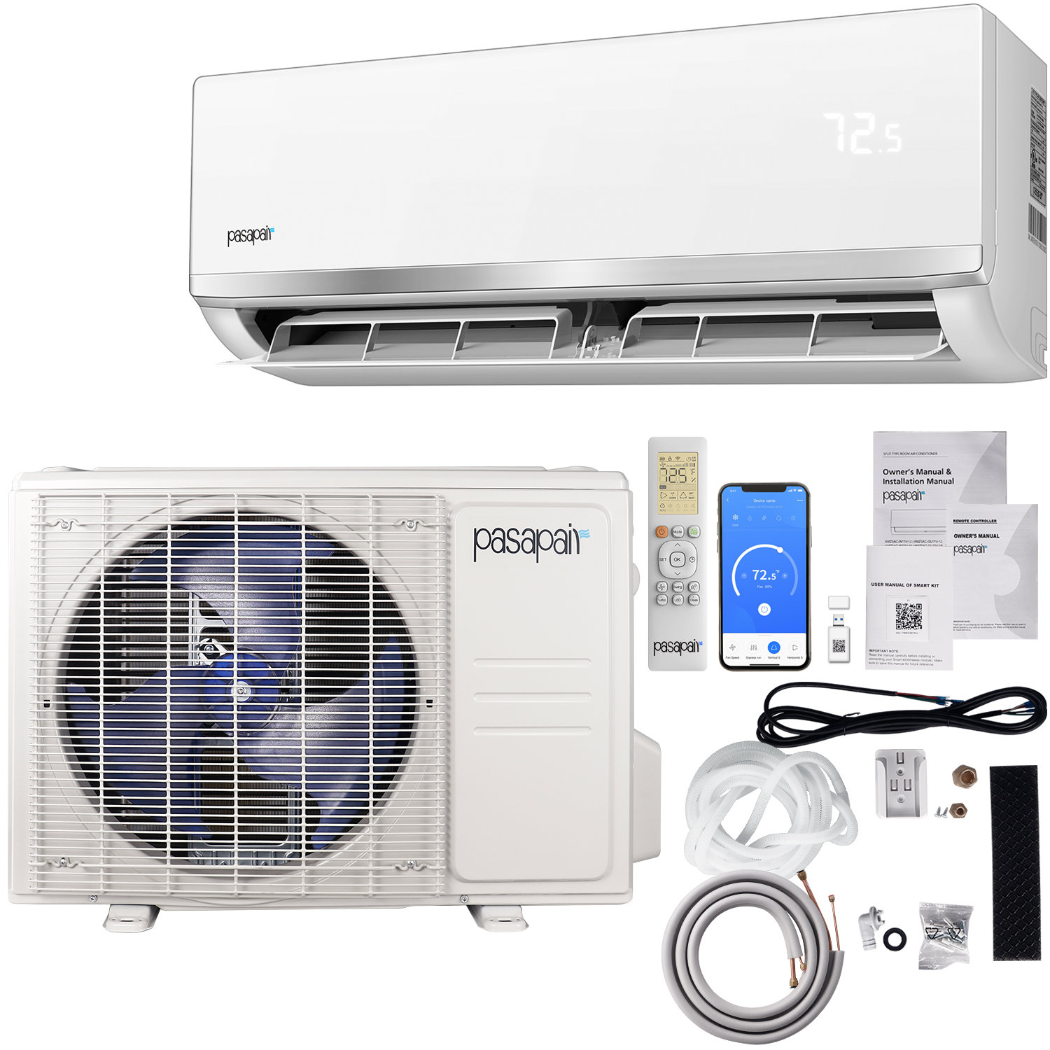 pasapair 12,000 BTU Ductless Mini Split Air Conditioner with Heater and ...