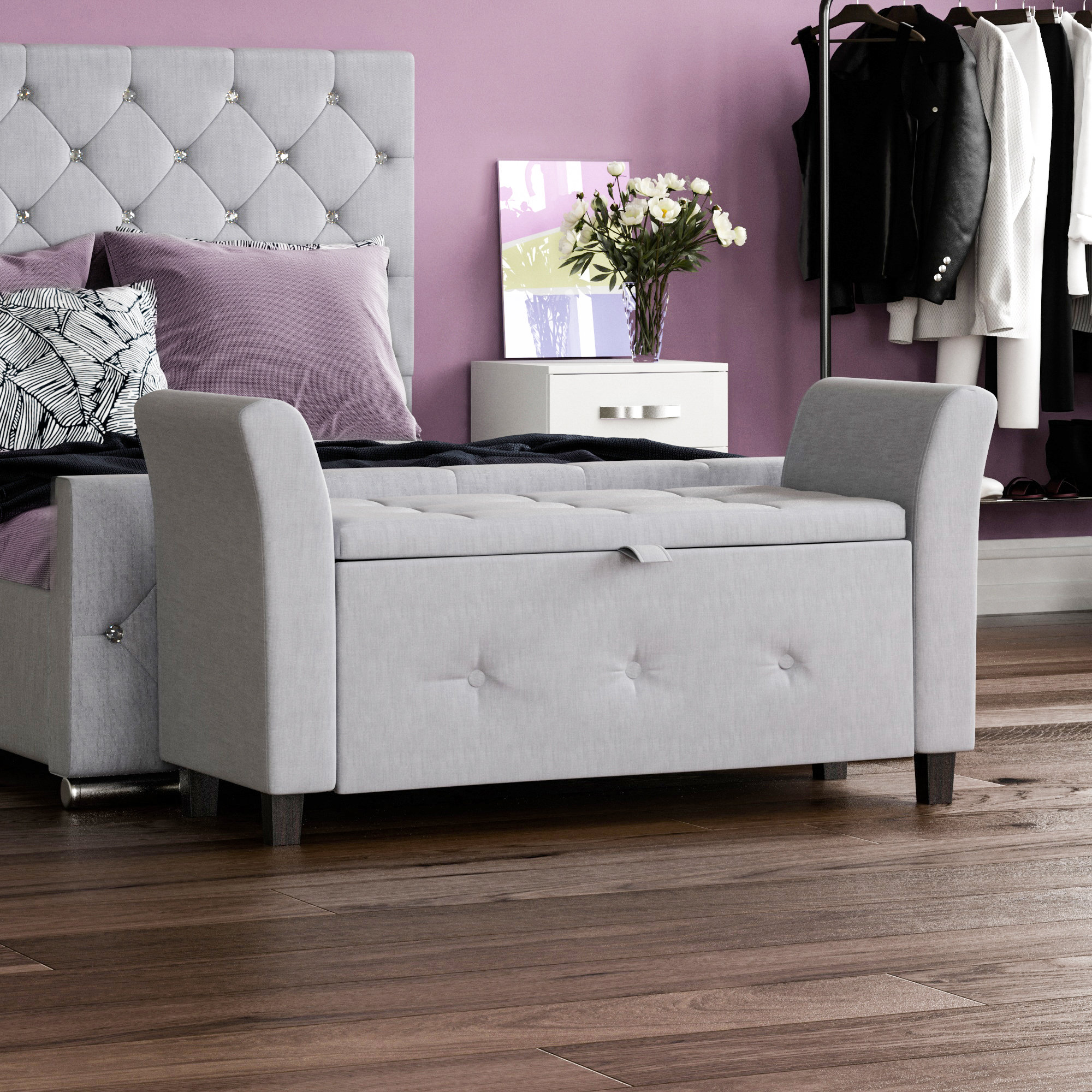 ClassicLiving Charlotte Upholstered Storage Ottoman, Toy Storage, Stool ...