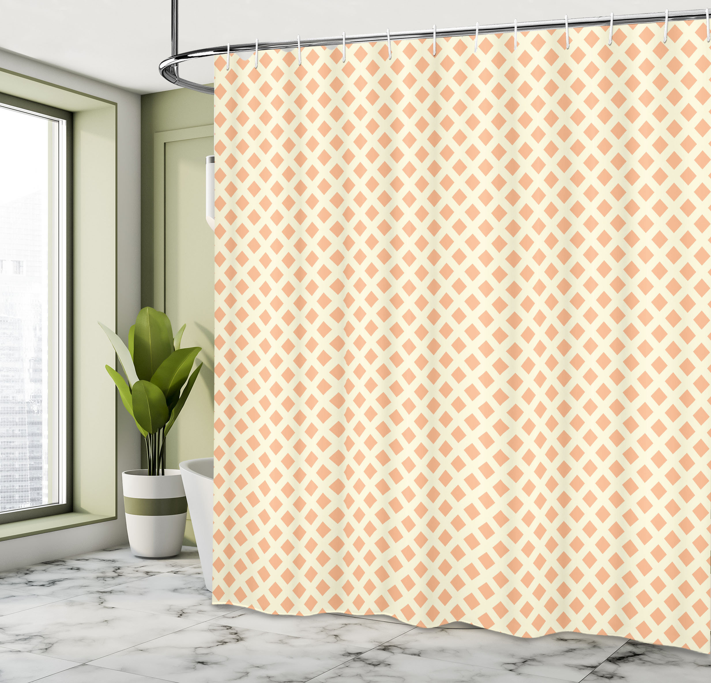 East Urban Home Ivy Bronx Orange Brown Shower Curtain Diagonal Tiles ...