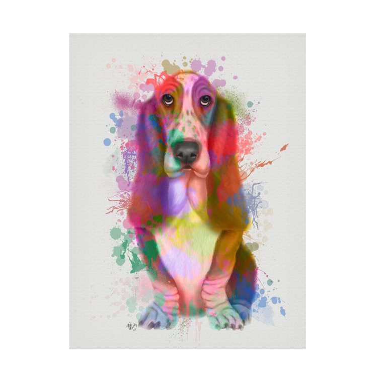 Trinx Basset Hound Rainbow Splash On Canvas by Fab Funky Print ...