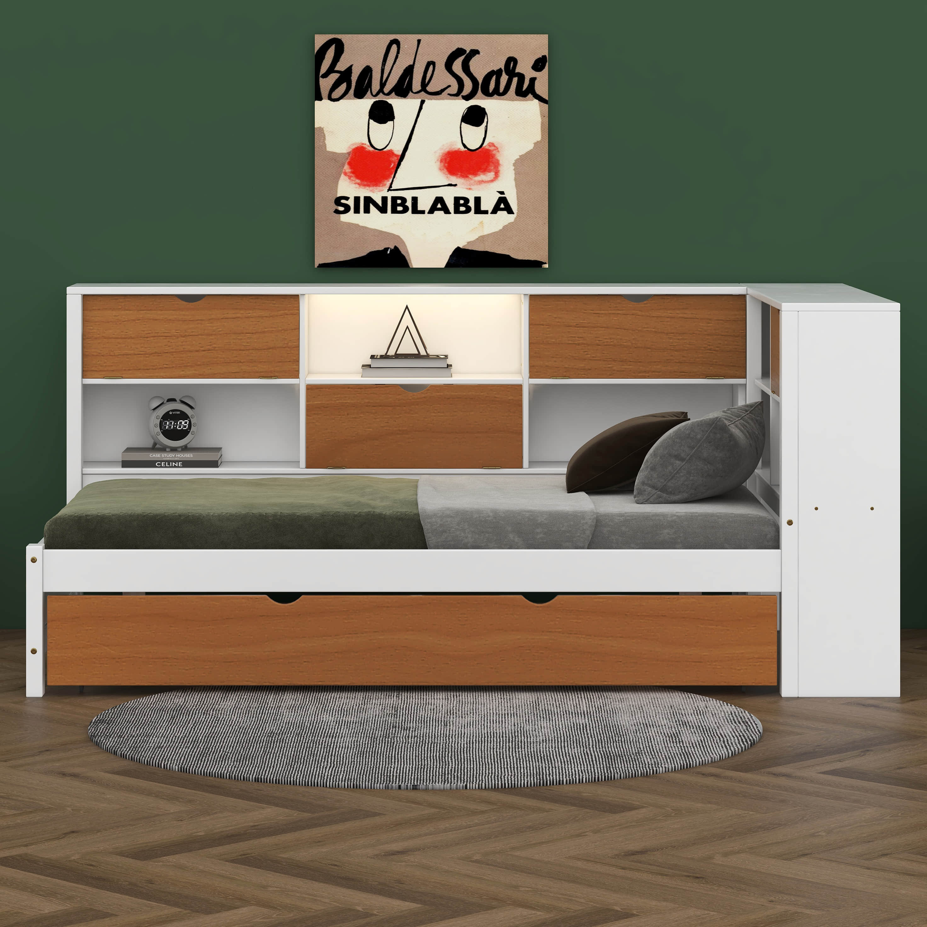 Red Barrel Studio® Corner Bed Wooden Captain L-Shaped Bed With Led ...