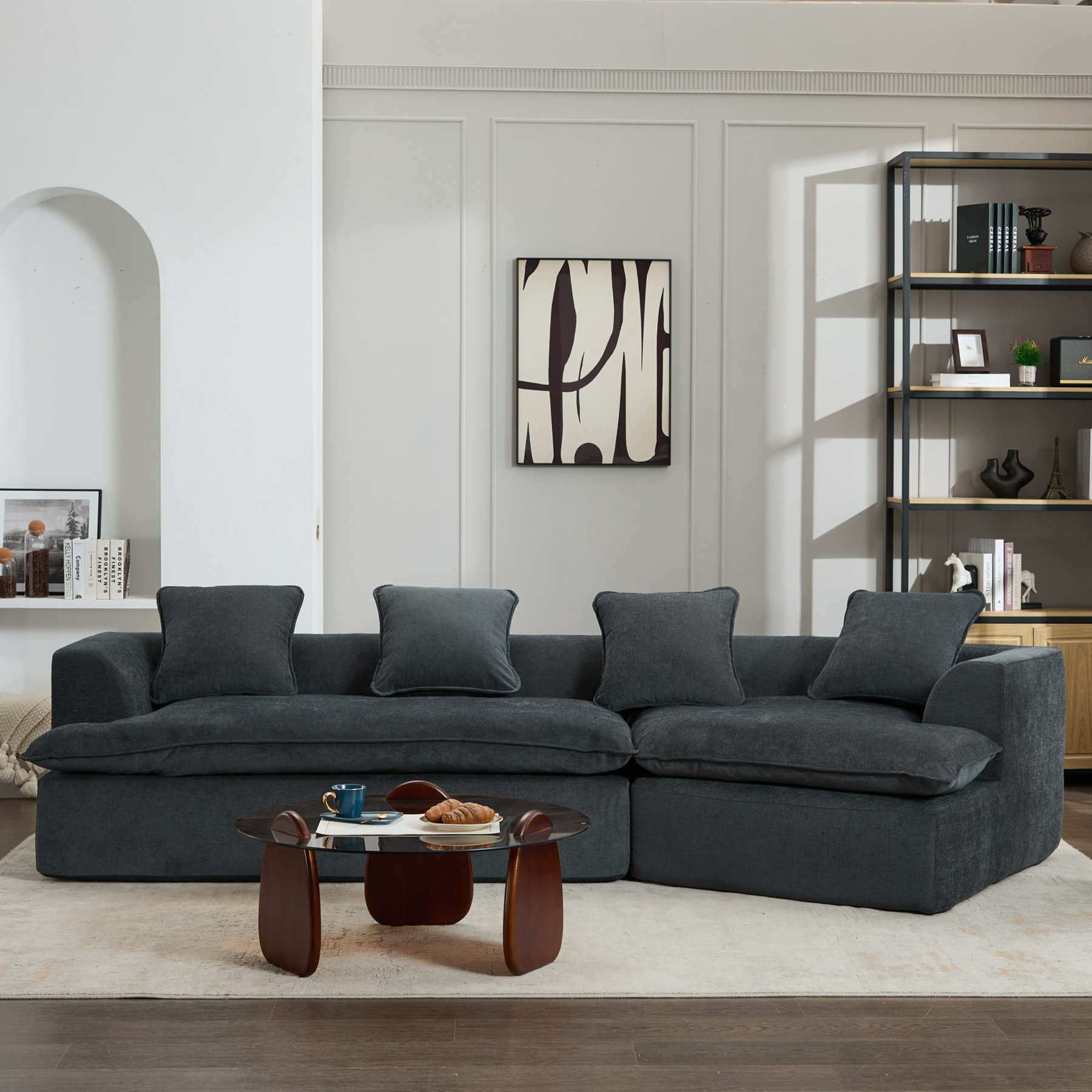 Ivy Bronx Modular Cushions Sofa Movable Ottoman, Minimalist Style ...
