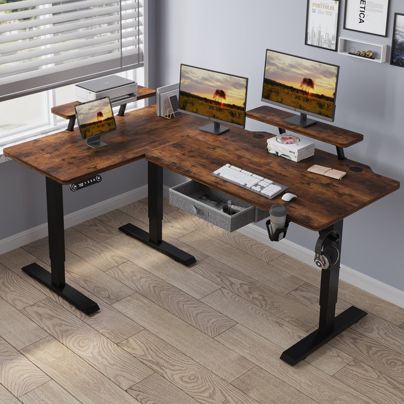Inbox Zero Jonesboro 63'' L-Shaped Height Adjustable Standing Desk ...